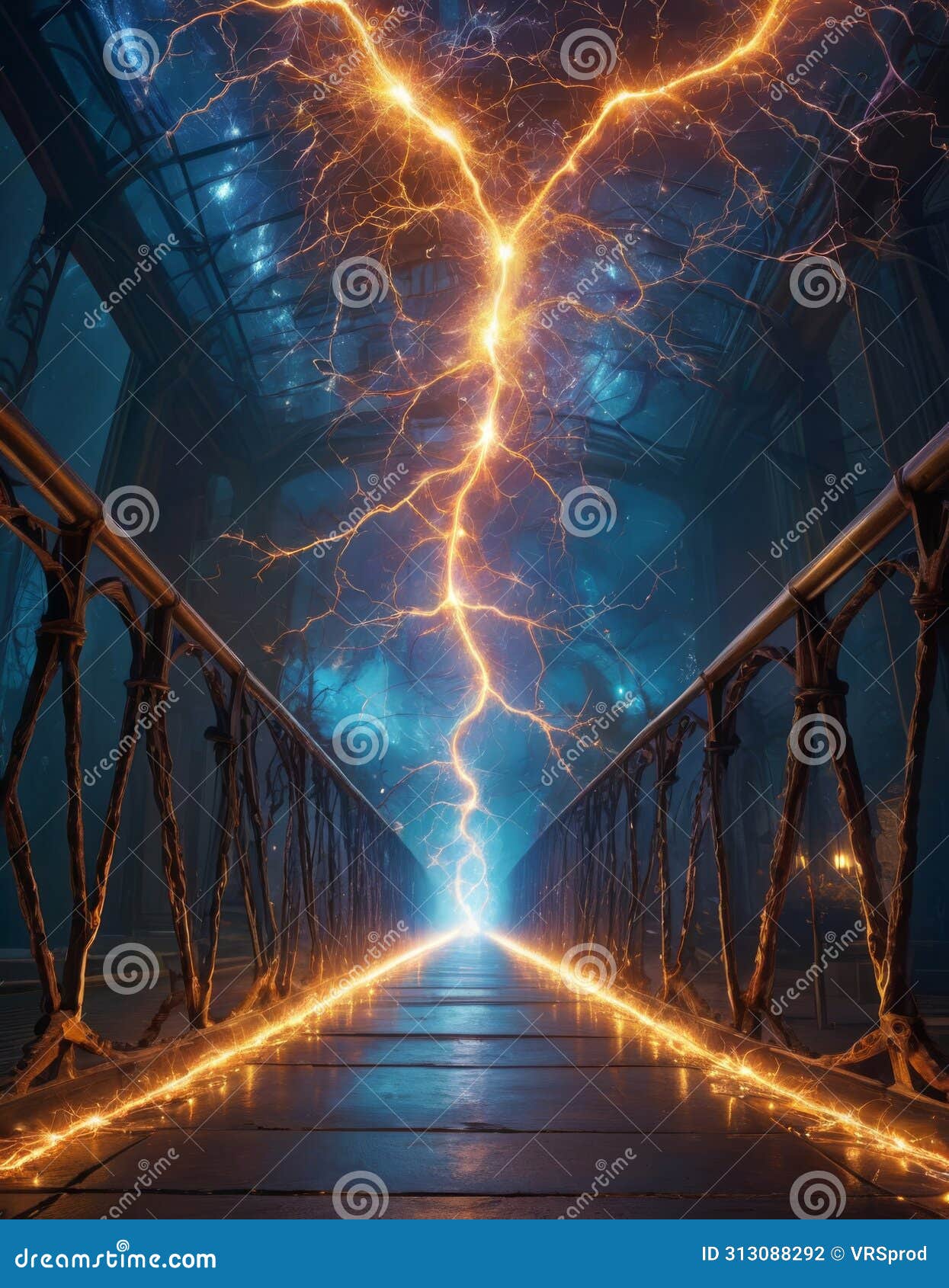 Electric Arc Over Mystical Bridge Stock Photo - Image of intense ...