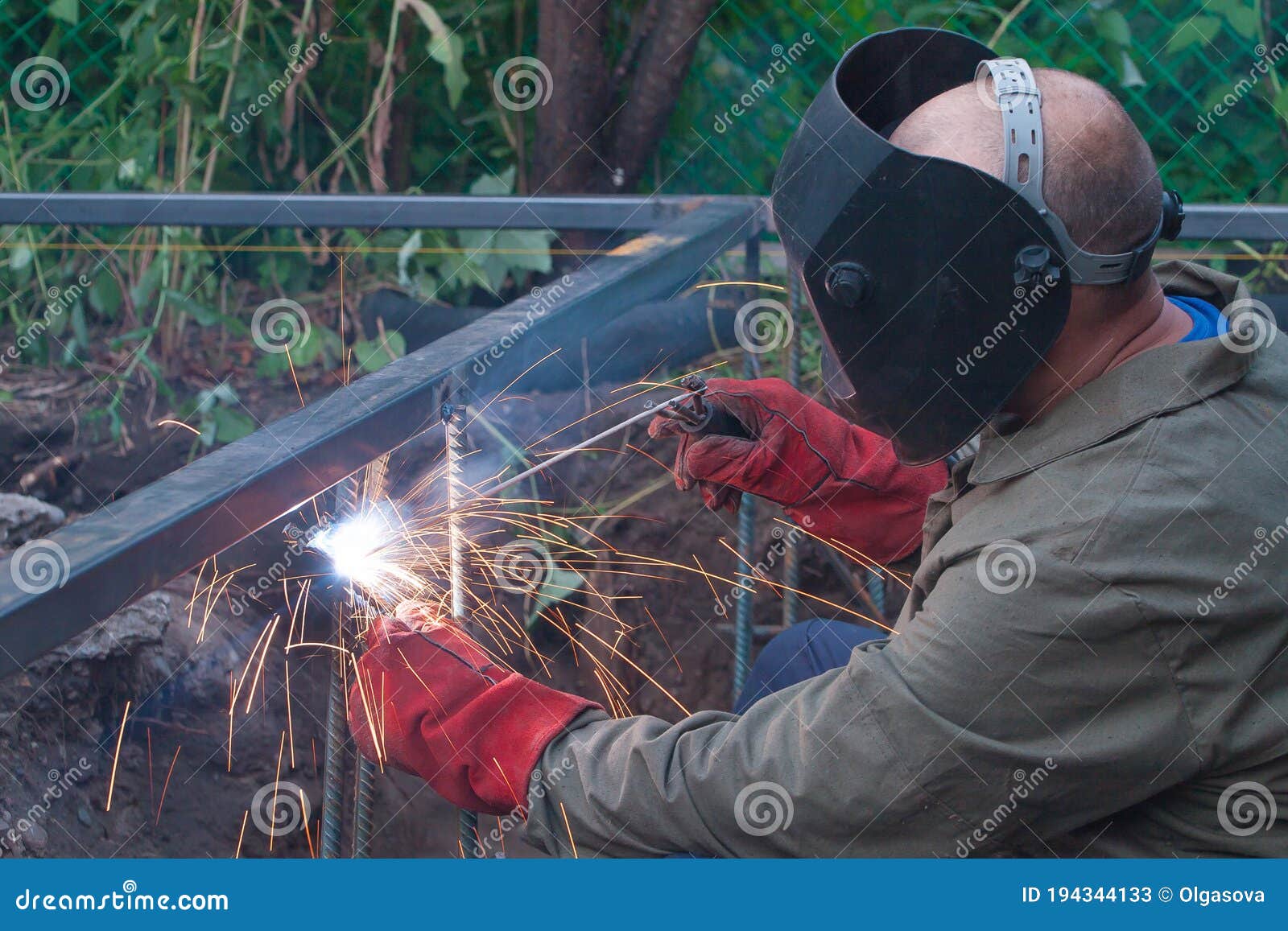Electric Arc Welding of Metal Structures by Workers Stock Image - Image ...