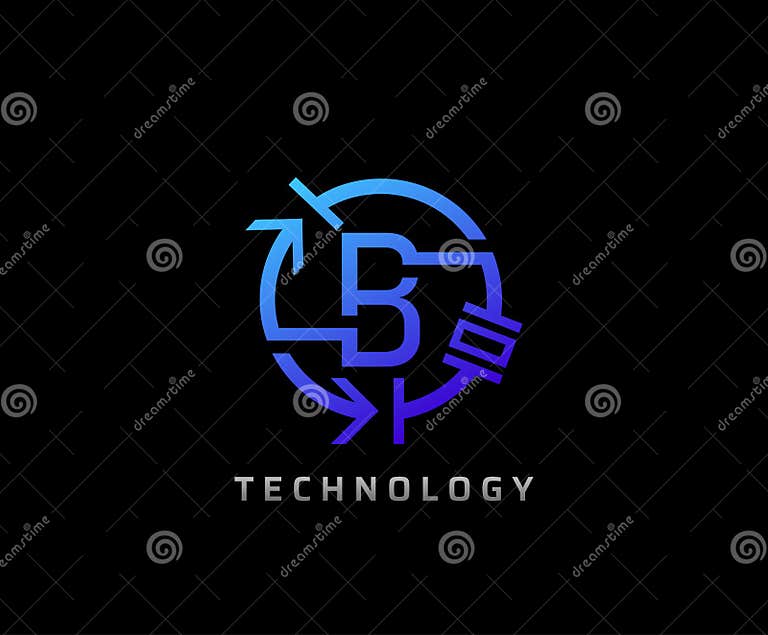 Electric B Letter Icon Design with Circle Shape and Electrical ...