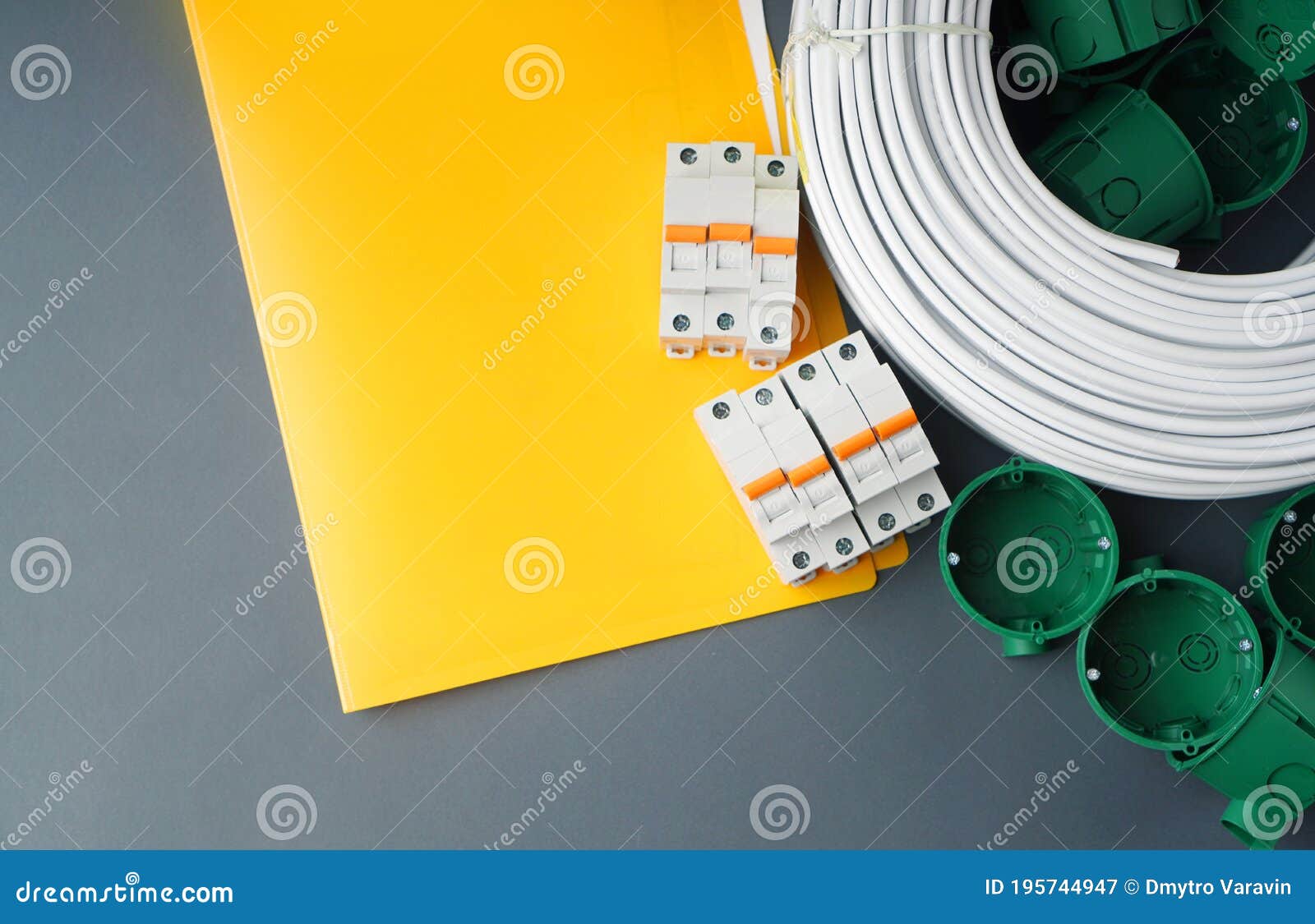 Electric Background with Circuit Breakers, Cable Wiring, Sockets and ...