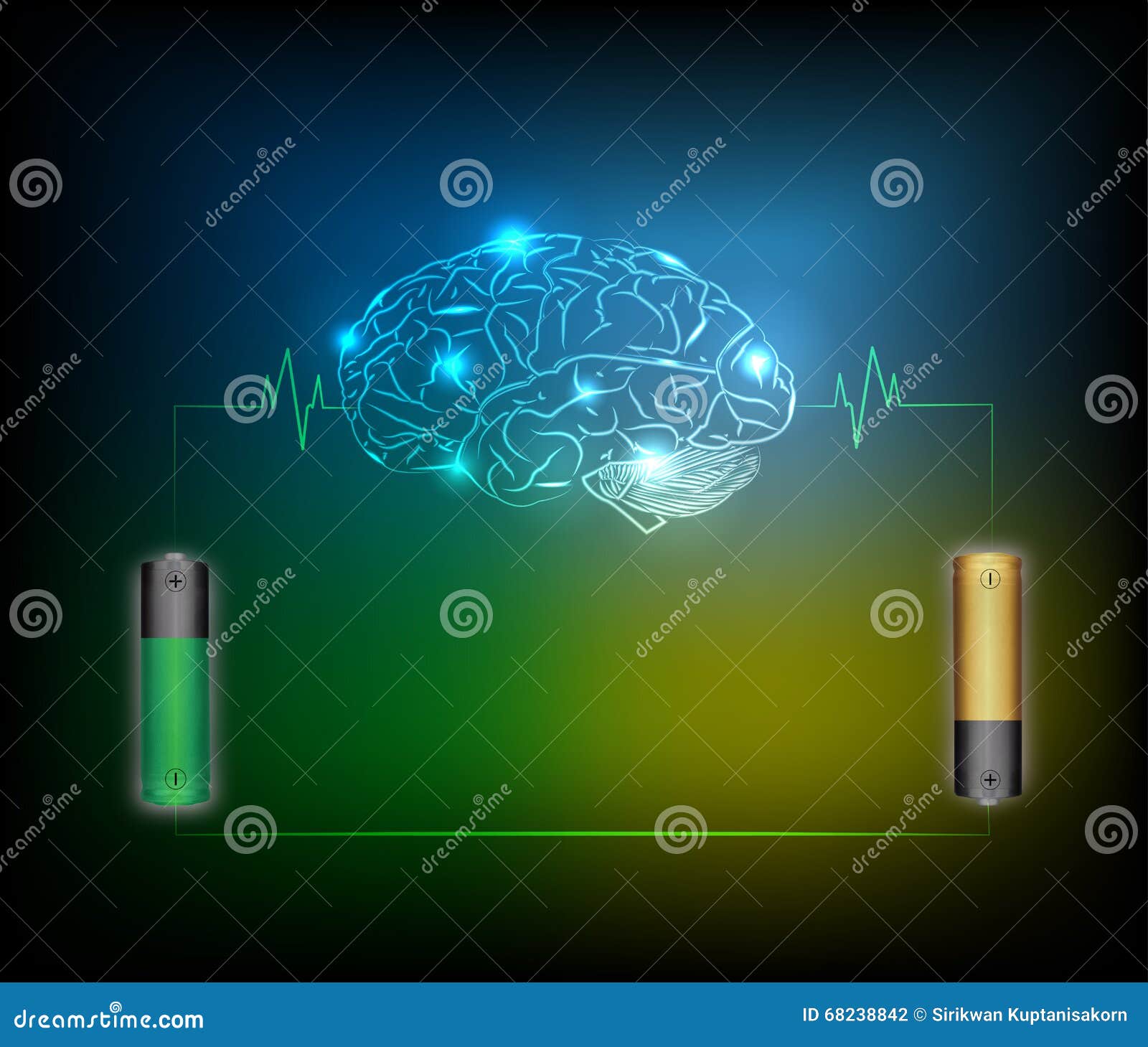 Electric Battery Energy Charge Brain, Dark Blue Light Abstract Stock ...
