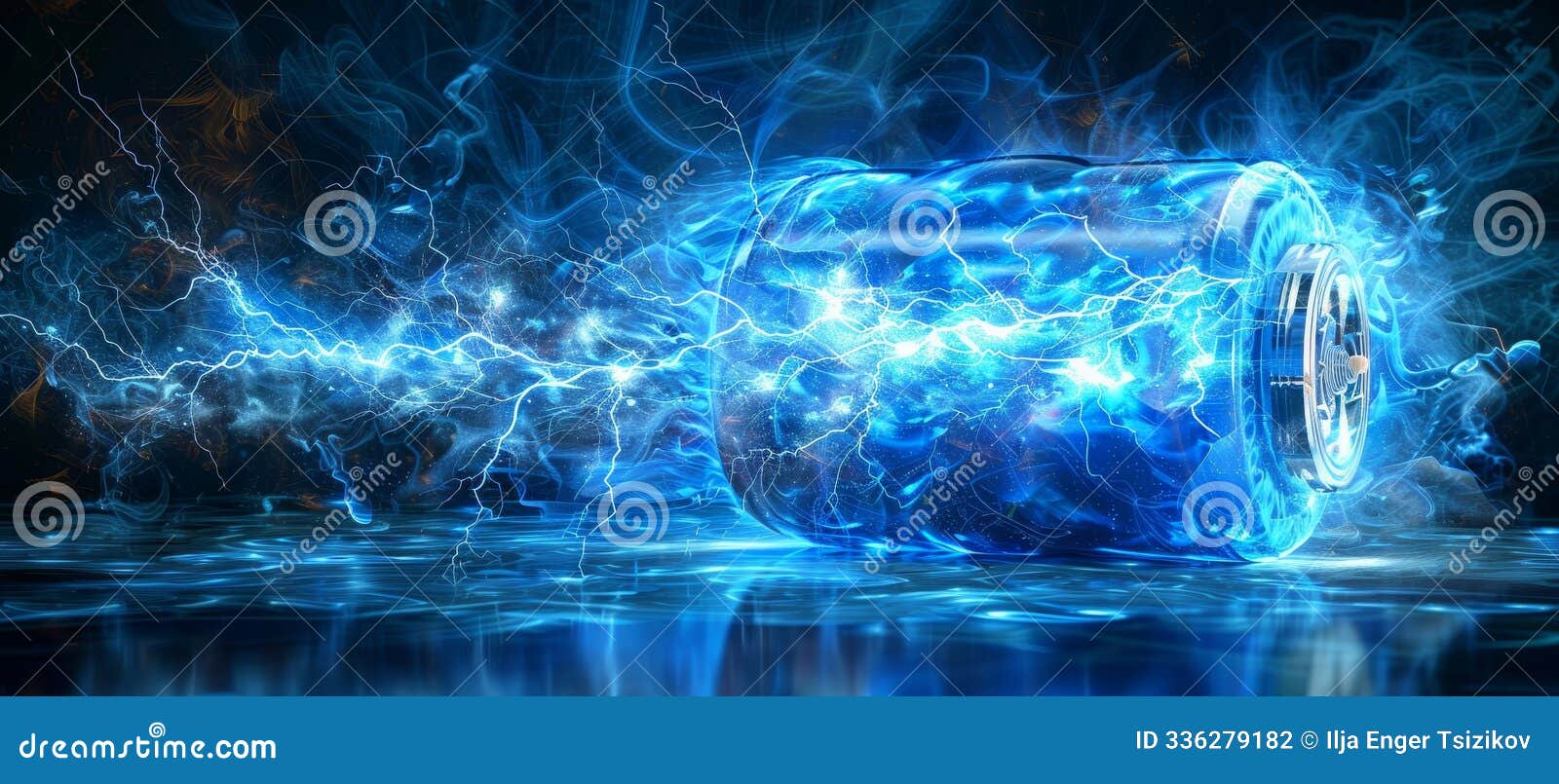 Electric Battery Power Background with Dramatic Blue Lightning, Energy ...