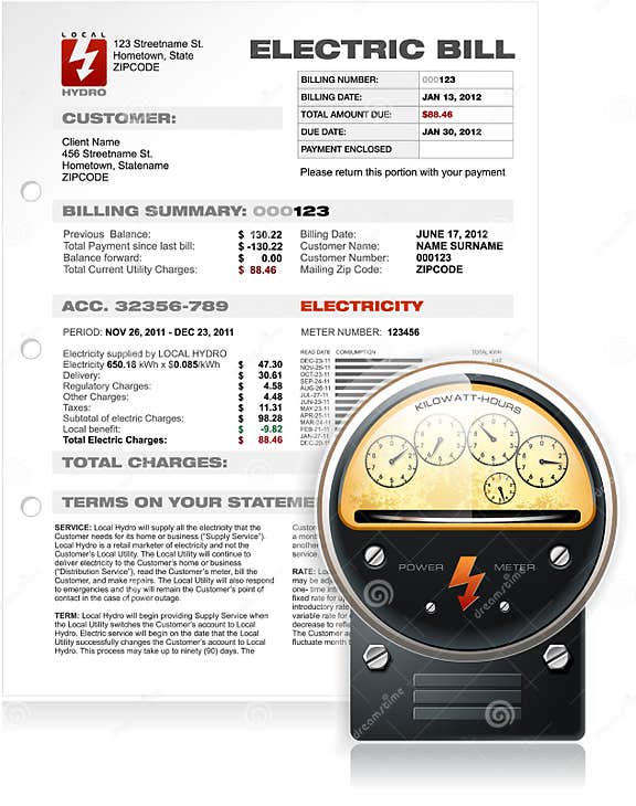 Electric Bill with Electric Counter Vector Stock Vector - Illustration ...