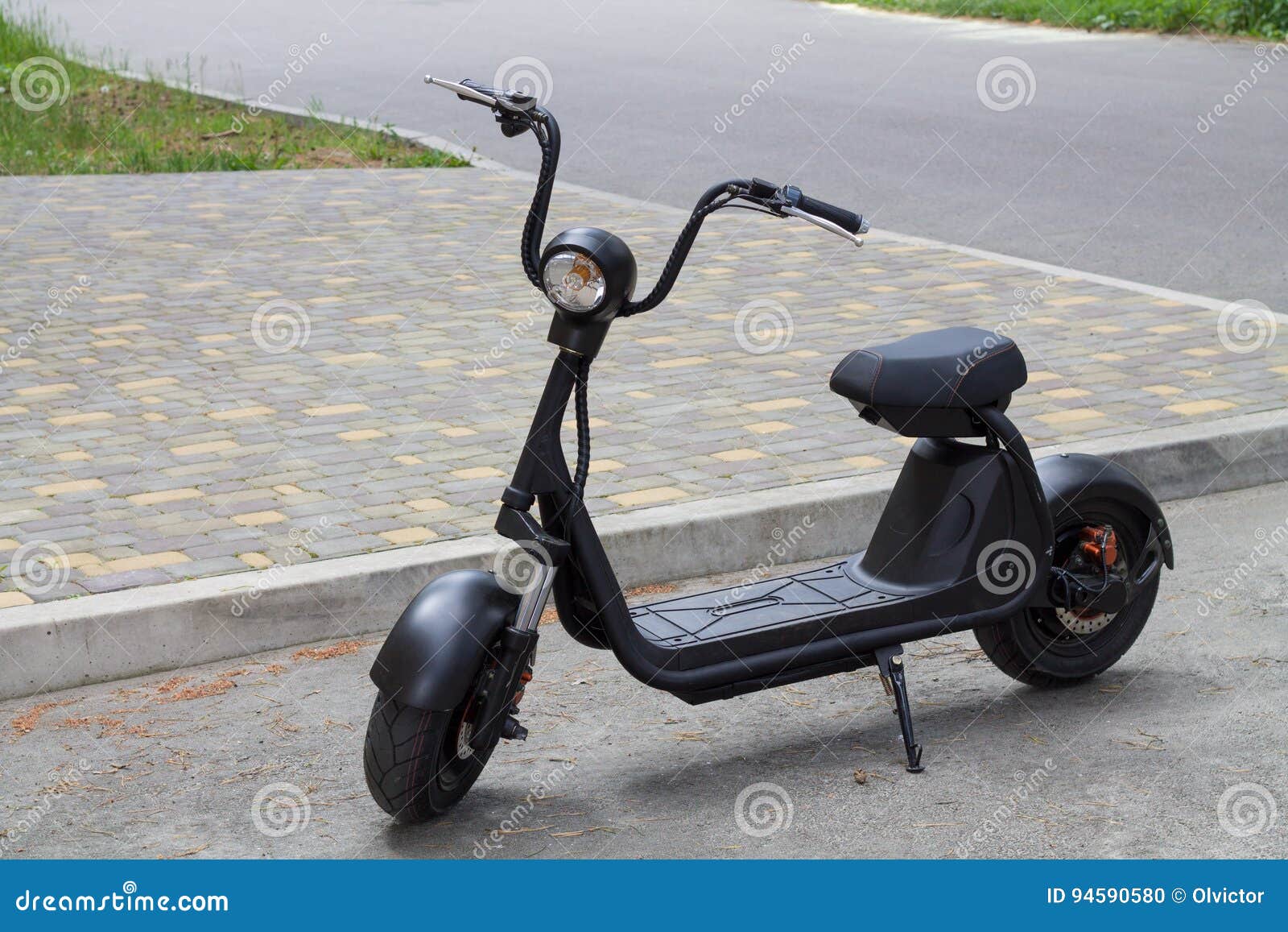 Electric black Moped stock photo. Image of brakes, motorbike - 94590580