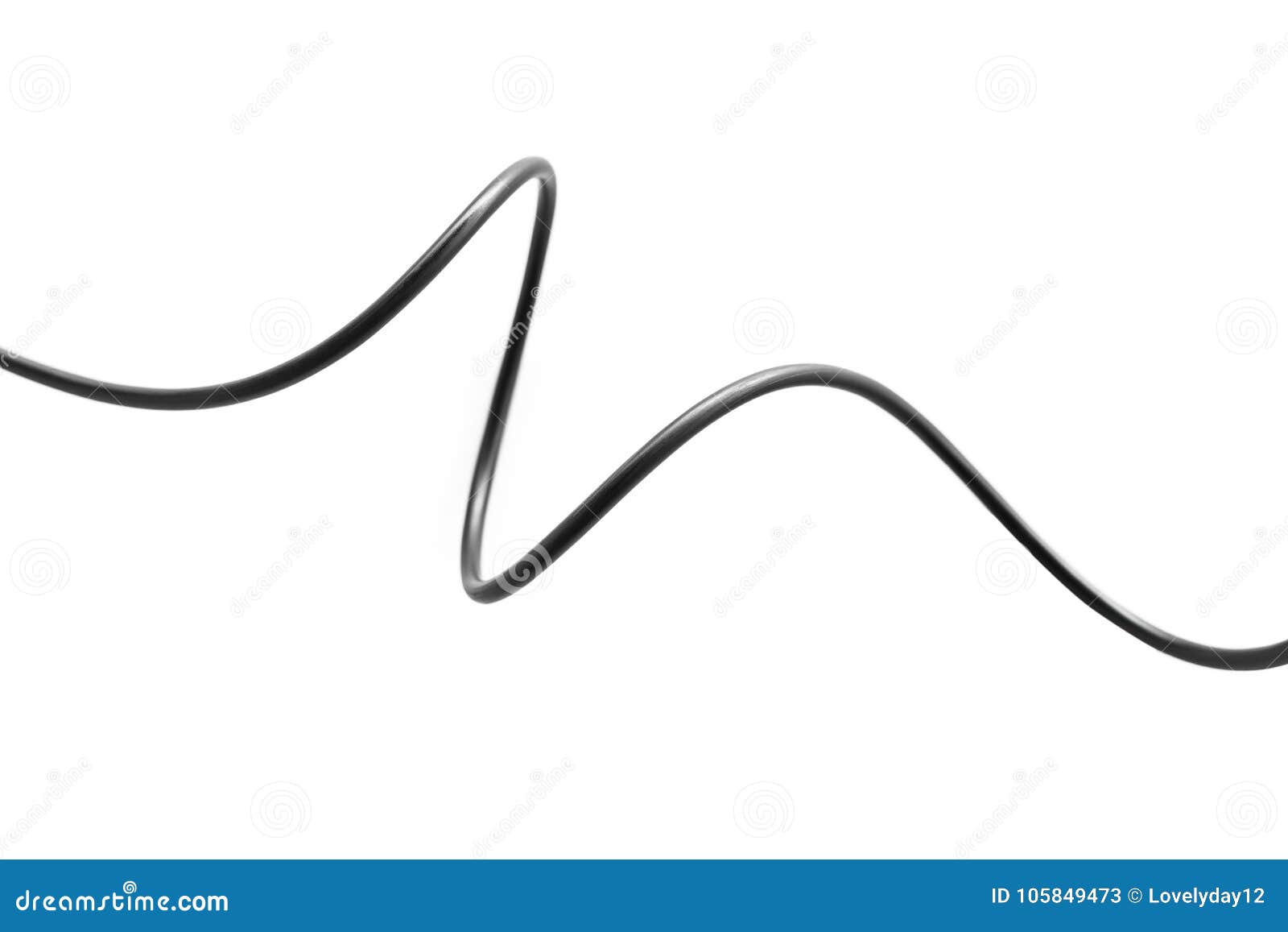 Electric Black Wire Cable Curled Shaped Isolate on White Background ...