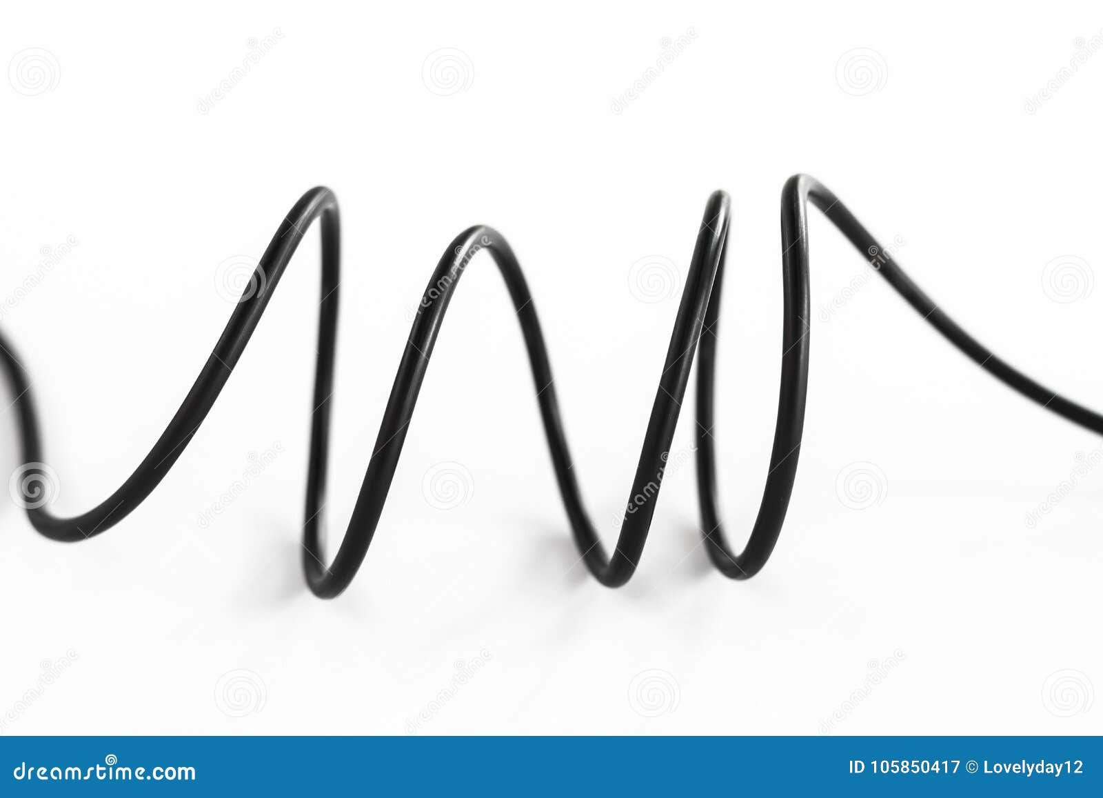 Electric Black Wire Cable Curled Shaped Isolate on White Background ...