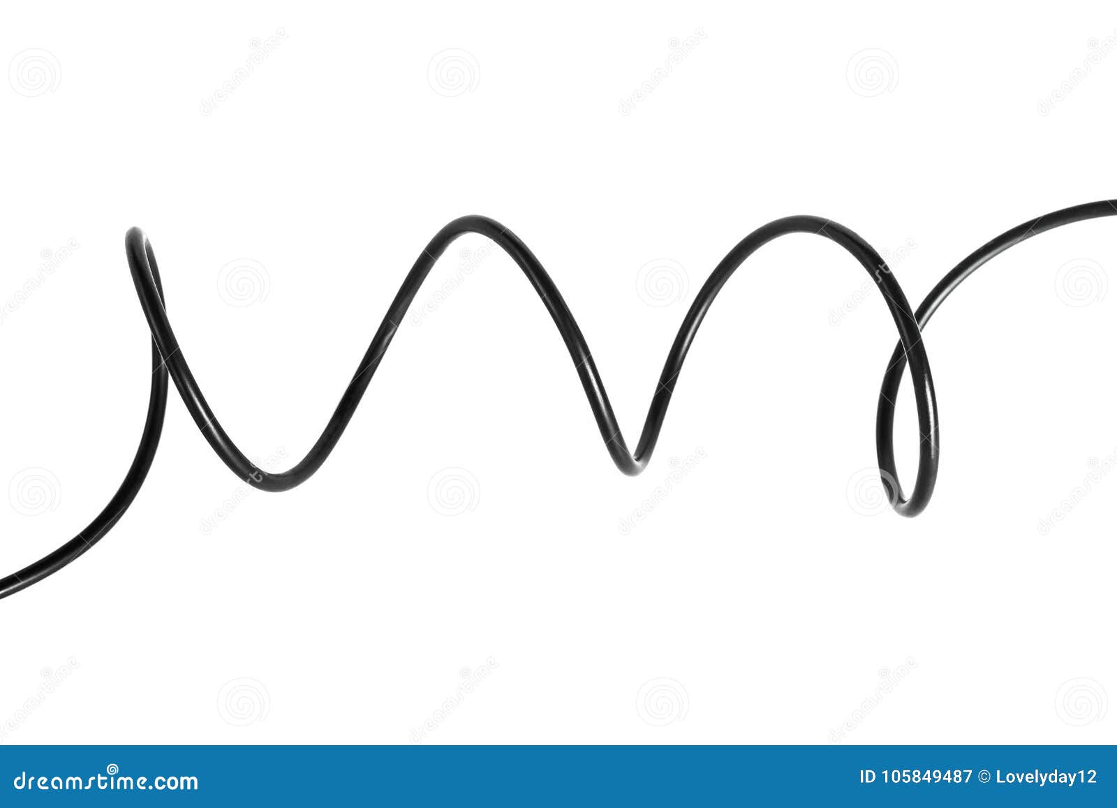 Electric Black Wire Cable Curled Shaped Isolate on White Background ...
