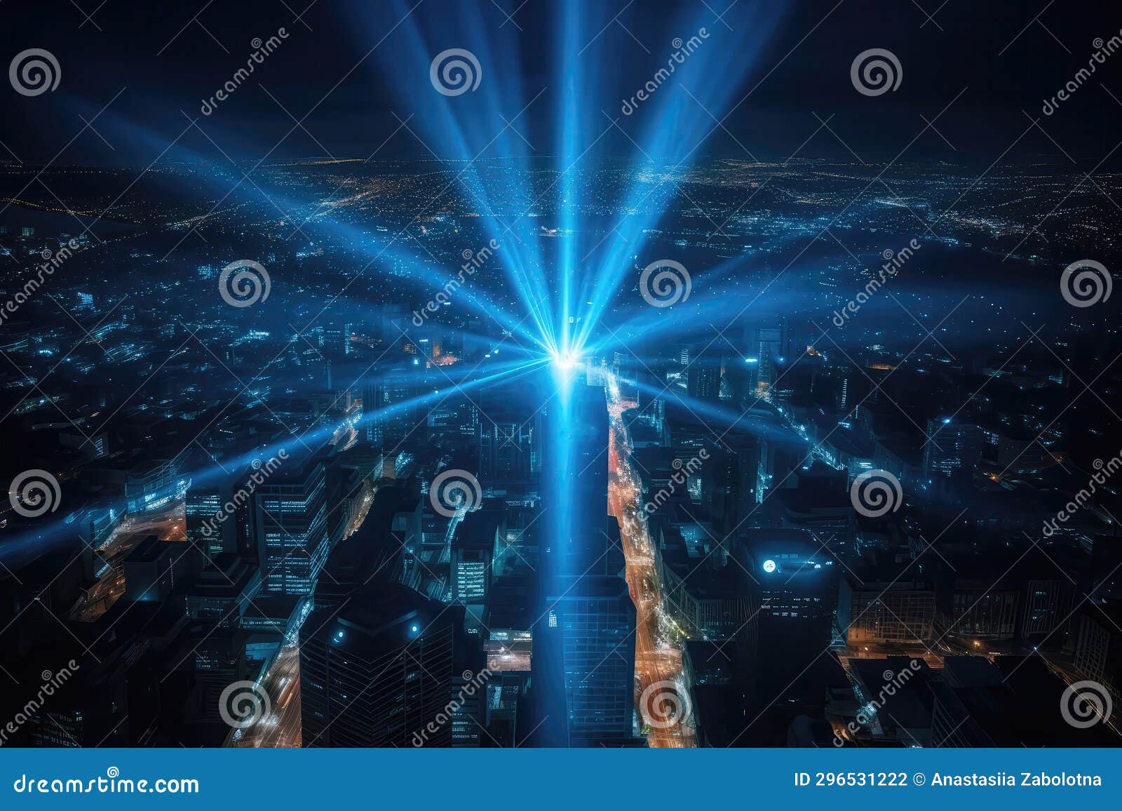 Electric Blue Beams of Light Piercing through City. Generative AI Stock ...