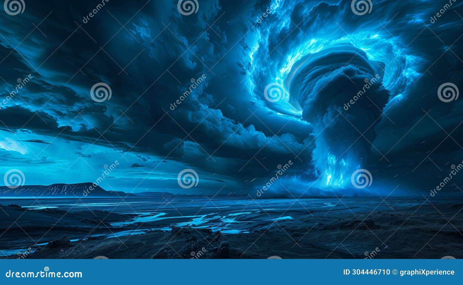 Electric Blue Bioluminescent Tornado Stock Illustration - Illustration ...