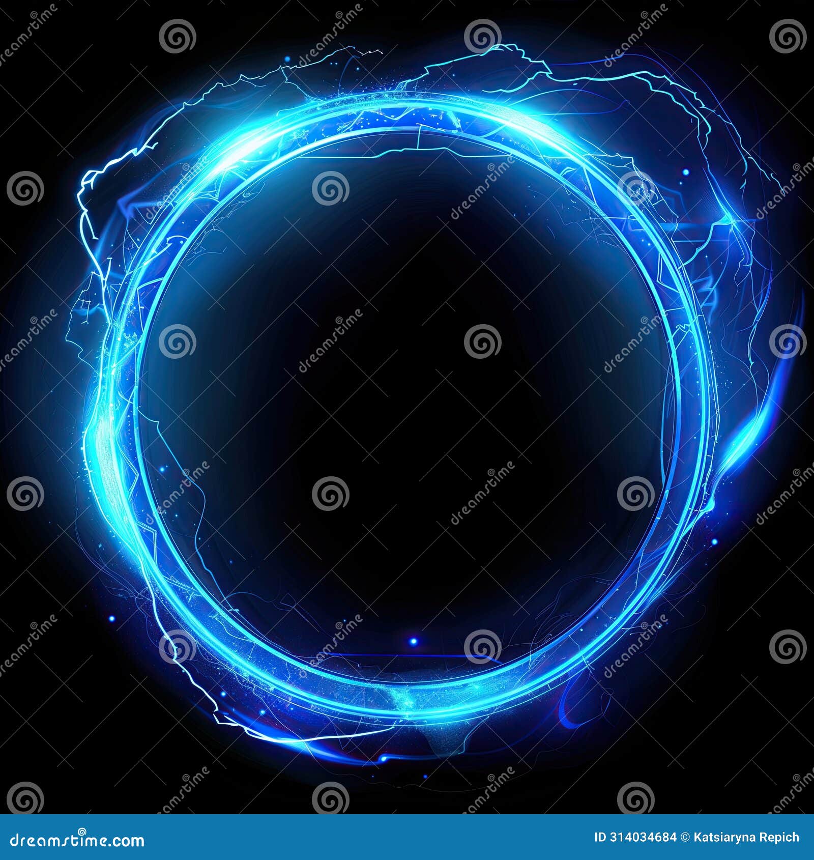 An Electric Blue Circle of Fire in Space, Surrounded by Darkness Stock ...