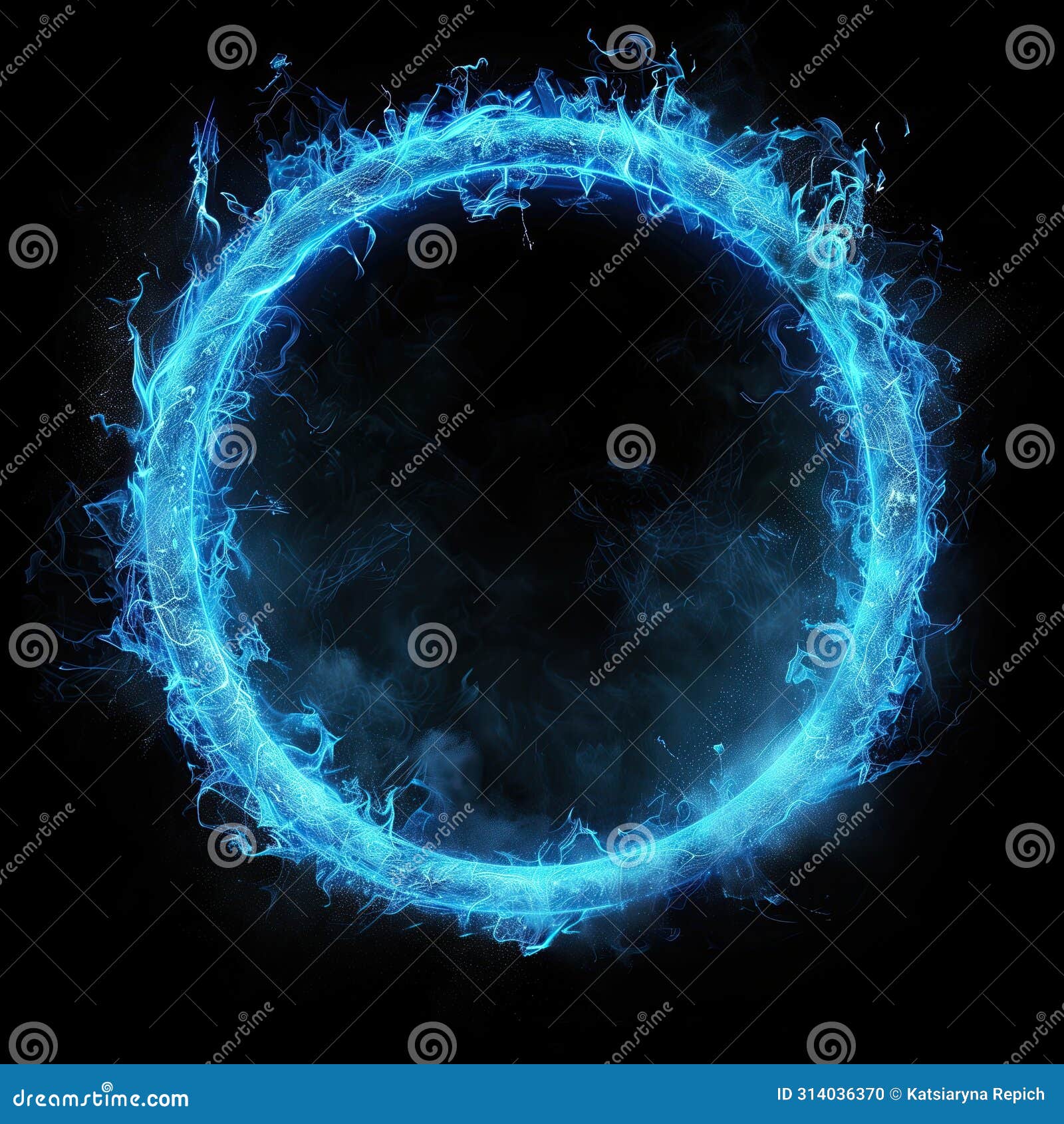 An Electric Blue Circle of Fire in Space, Surrounded by Darkness Stock ...