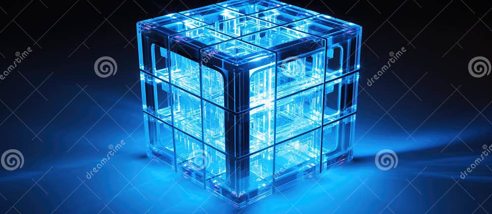 Electric Blue Composite Material Cube Sits on Table Stock Image - Image ...