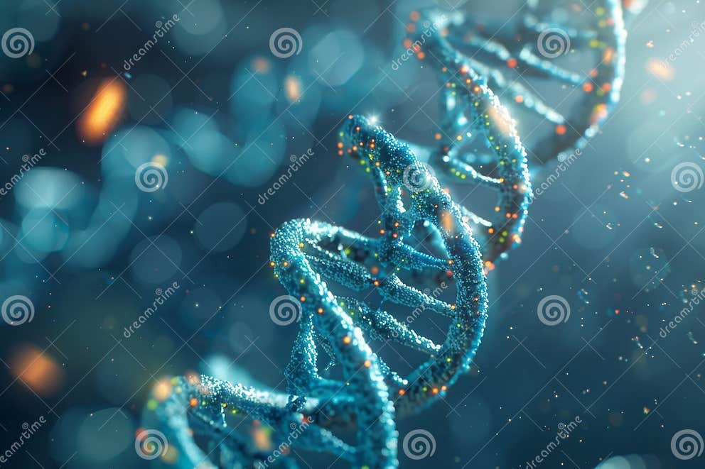 Electric Blue DNA Helix in a Glowing Network of Connections, Portraying ...