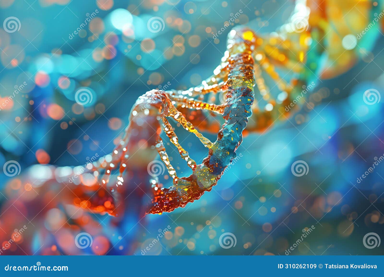 Electric Blue DNA Strand on Vibrant Blue Backdrop with Orange Patterns ...