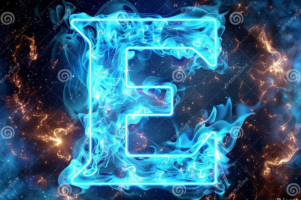 Electric Blue Energy Letter E in Cosmic Clouds Sci Fi Display of ...
