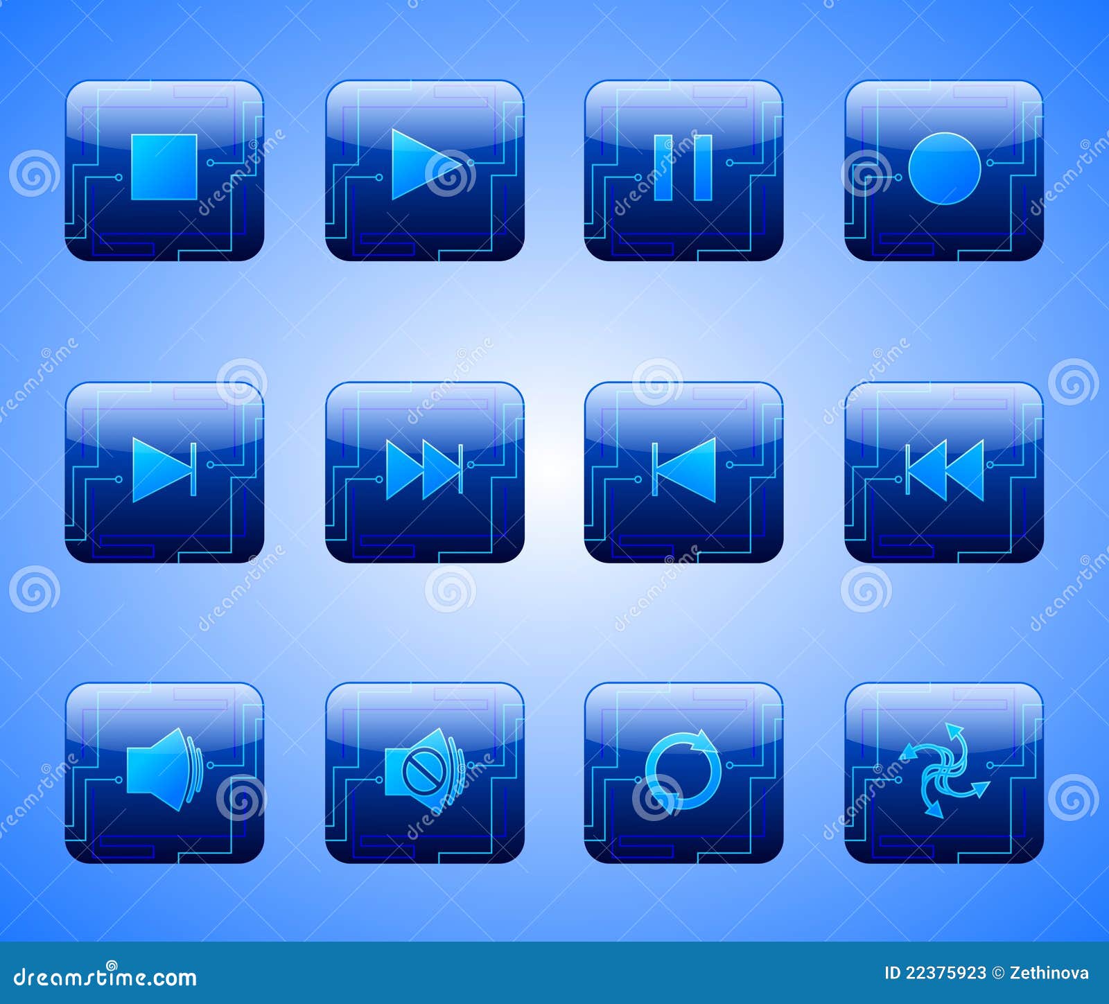Electric Blue Entertainment Buttons Stock Illustration - Illustration ...