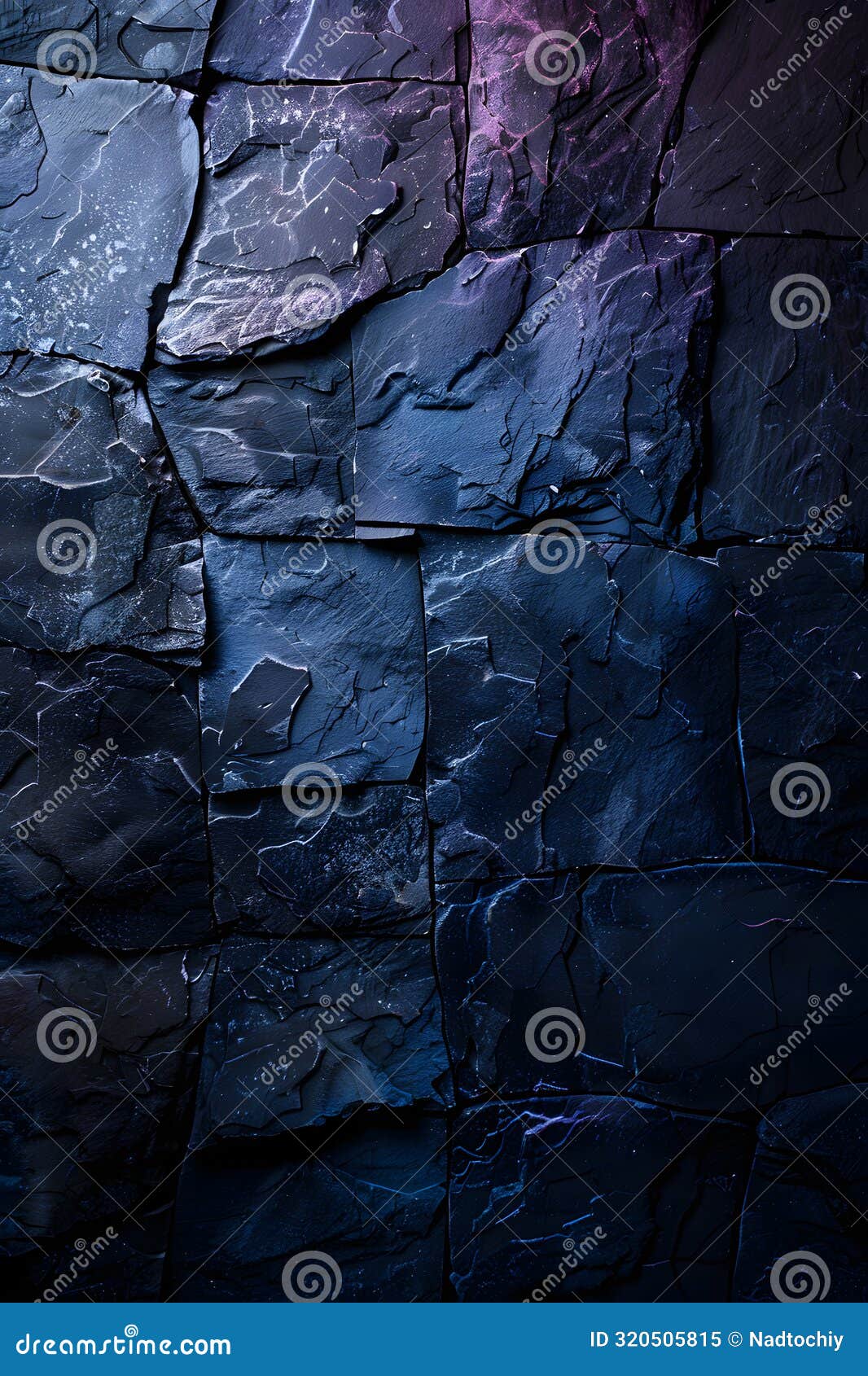 Electric Blue Stone Wall with Intricate Pattern in Darkness Stock Image ...