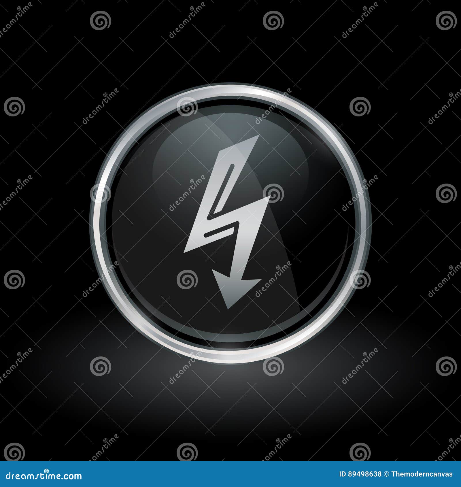 Electric Bolt Arrow Icon Inside Round Silver and Black Emblem Stock ...