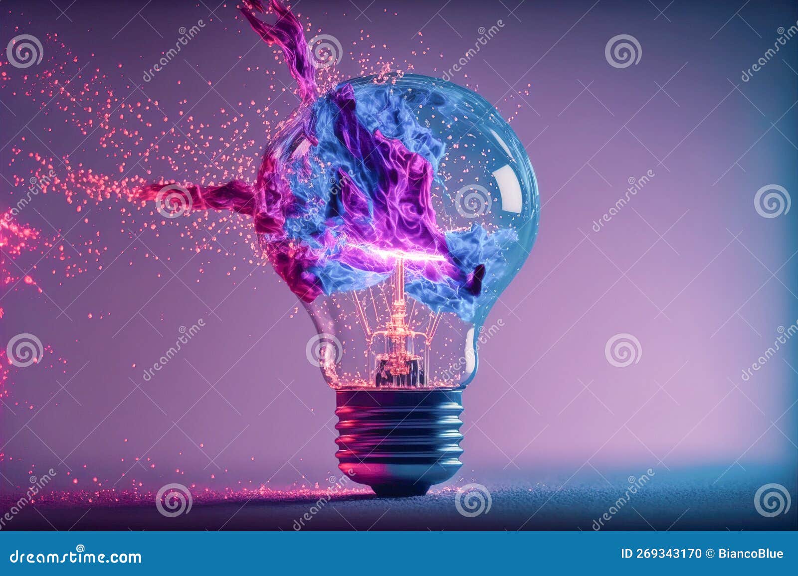 Electric Bulb Breaking and Explode Blue and Purple Lights Concept of ...