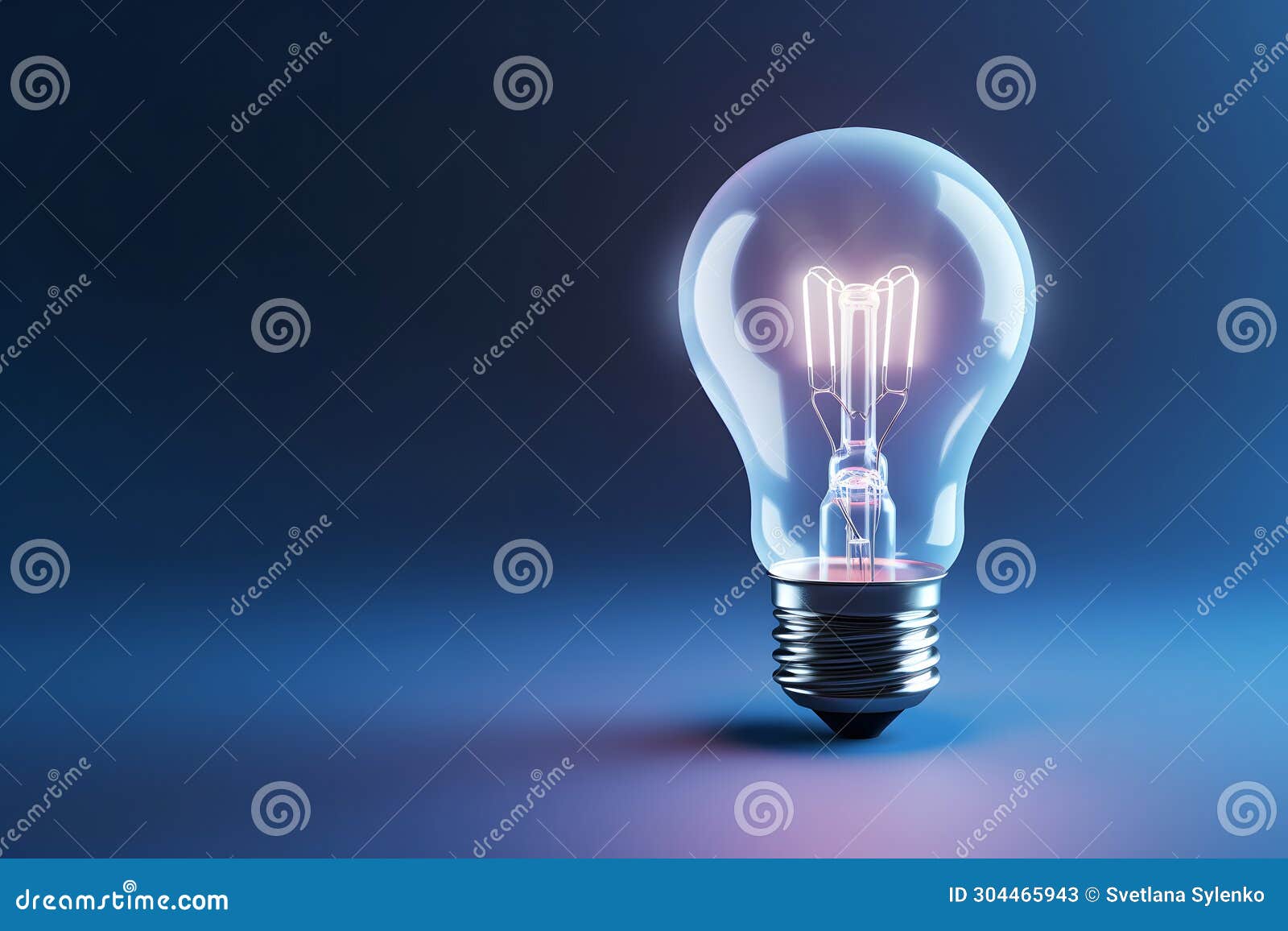 Electric Burning Light Bulb on a Plain Blue Background Stock ...