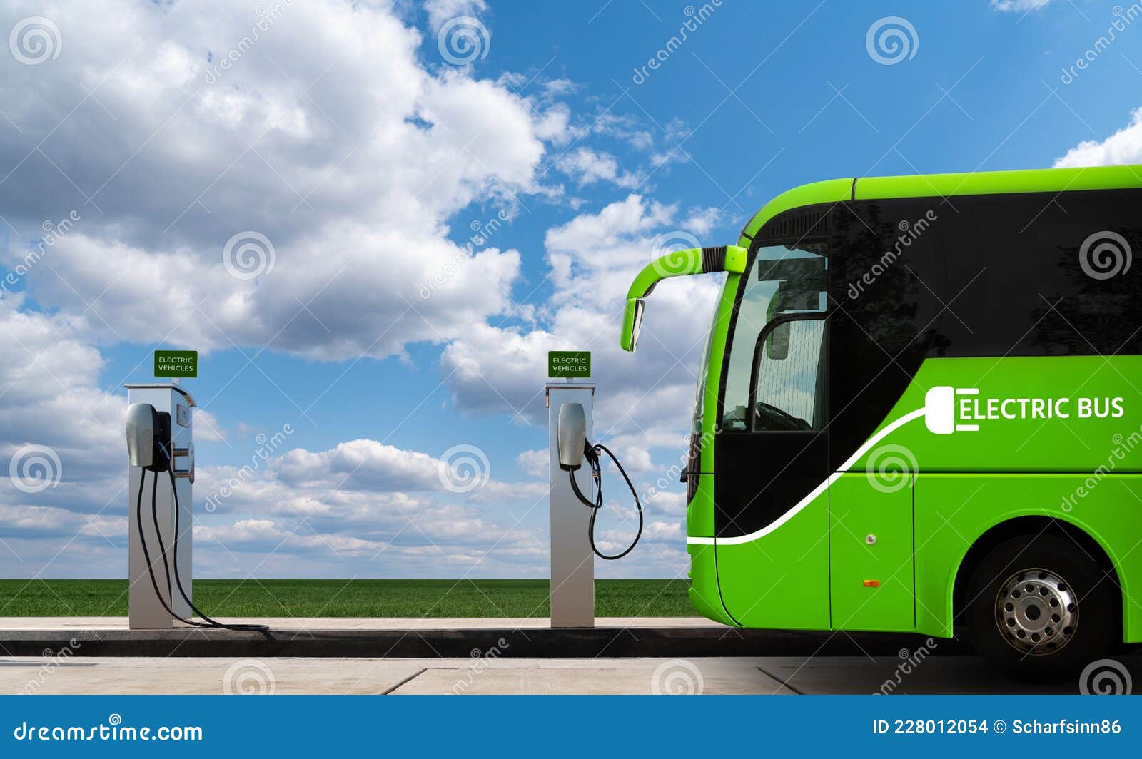 Electric Bus with Charging Station Stock Photo - Image of tourist ...