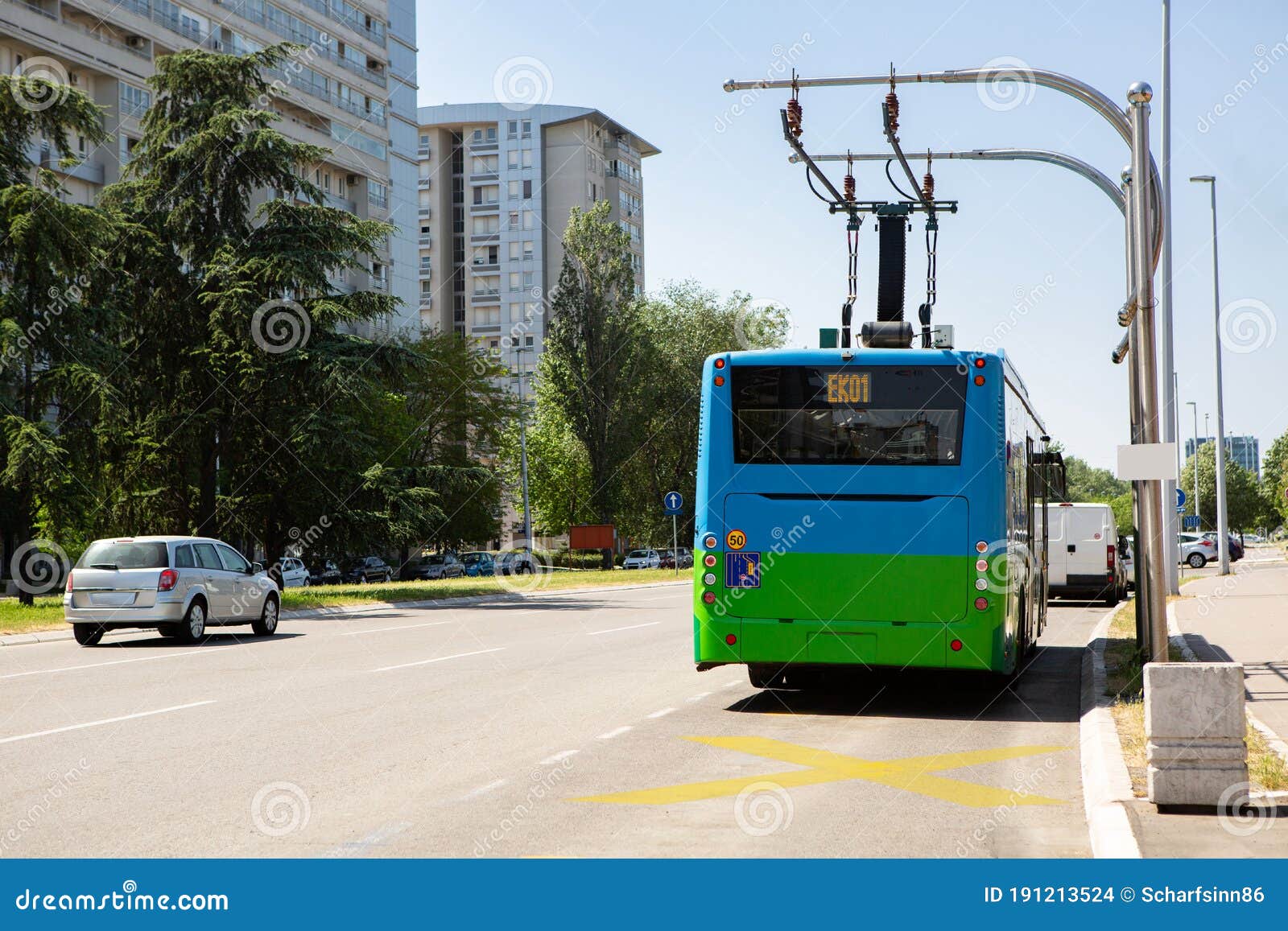 Electric bus at a stop stock photo. Image of roof, public - 191213524