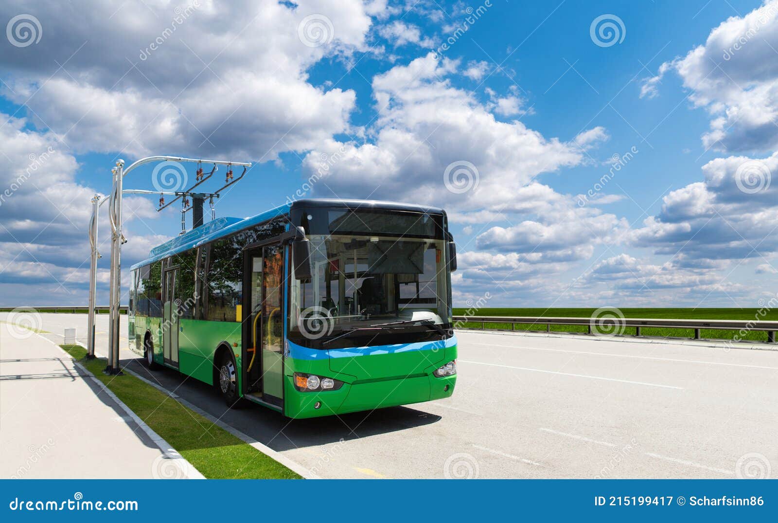 Electric bus at a stop stock image. Image of ecological - 215199417