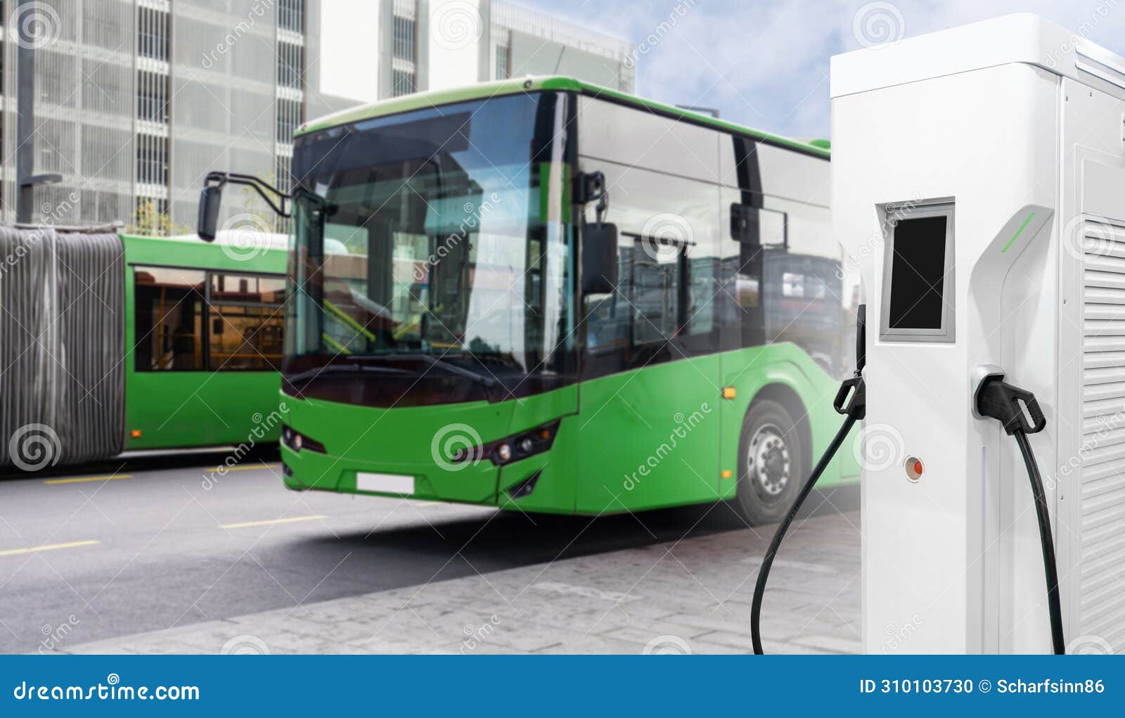 Electric Buses with Charging Station Stock Photo - Image of ...