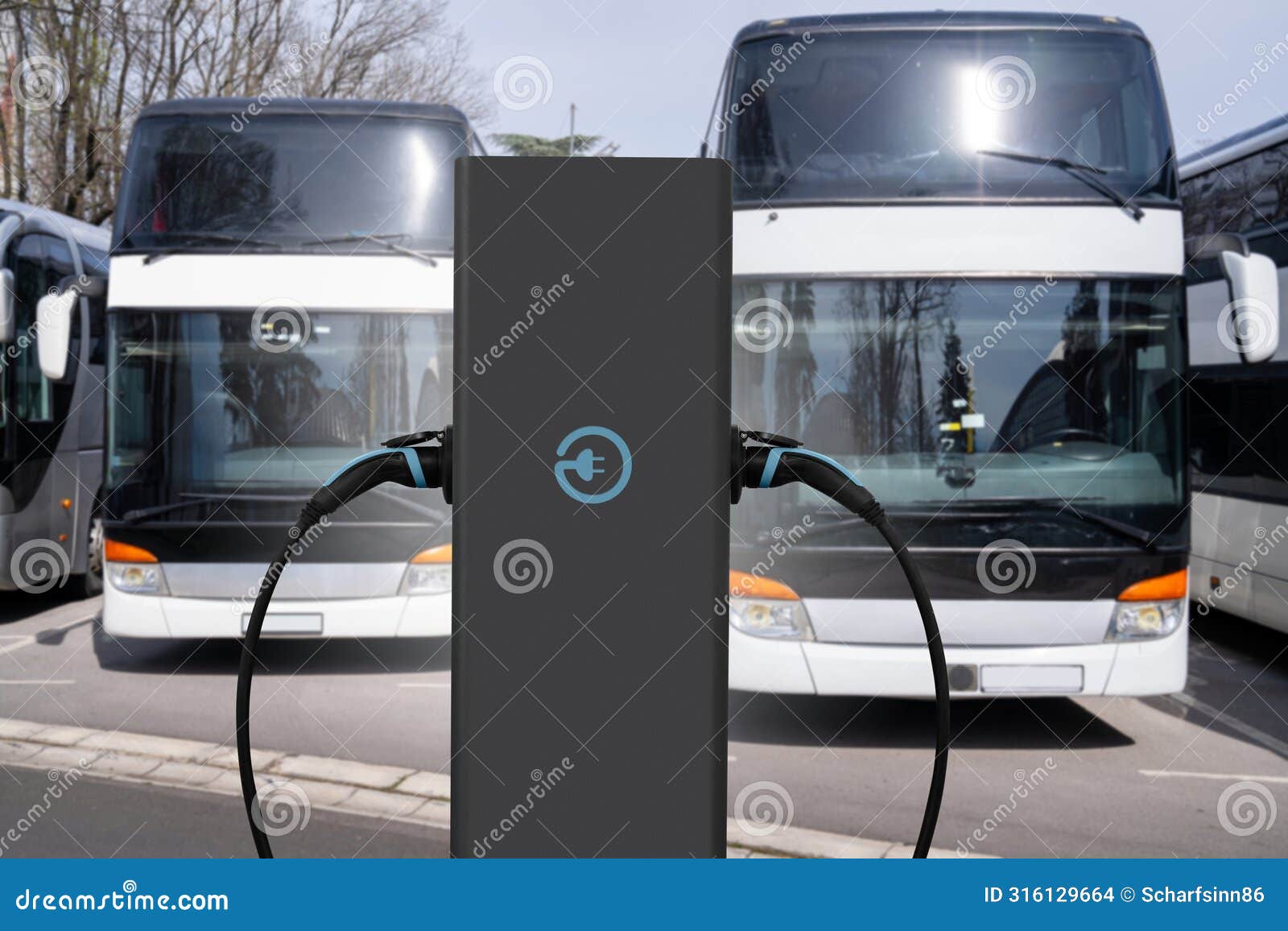 Electric Buses with Charging Station. Stock Photo - Image of ...
