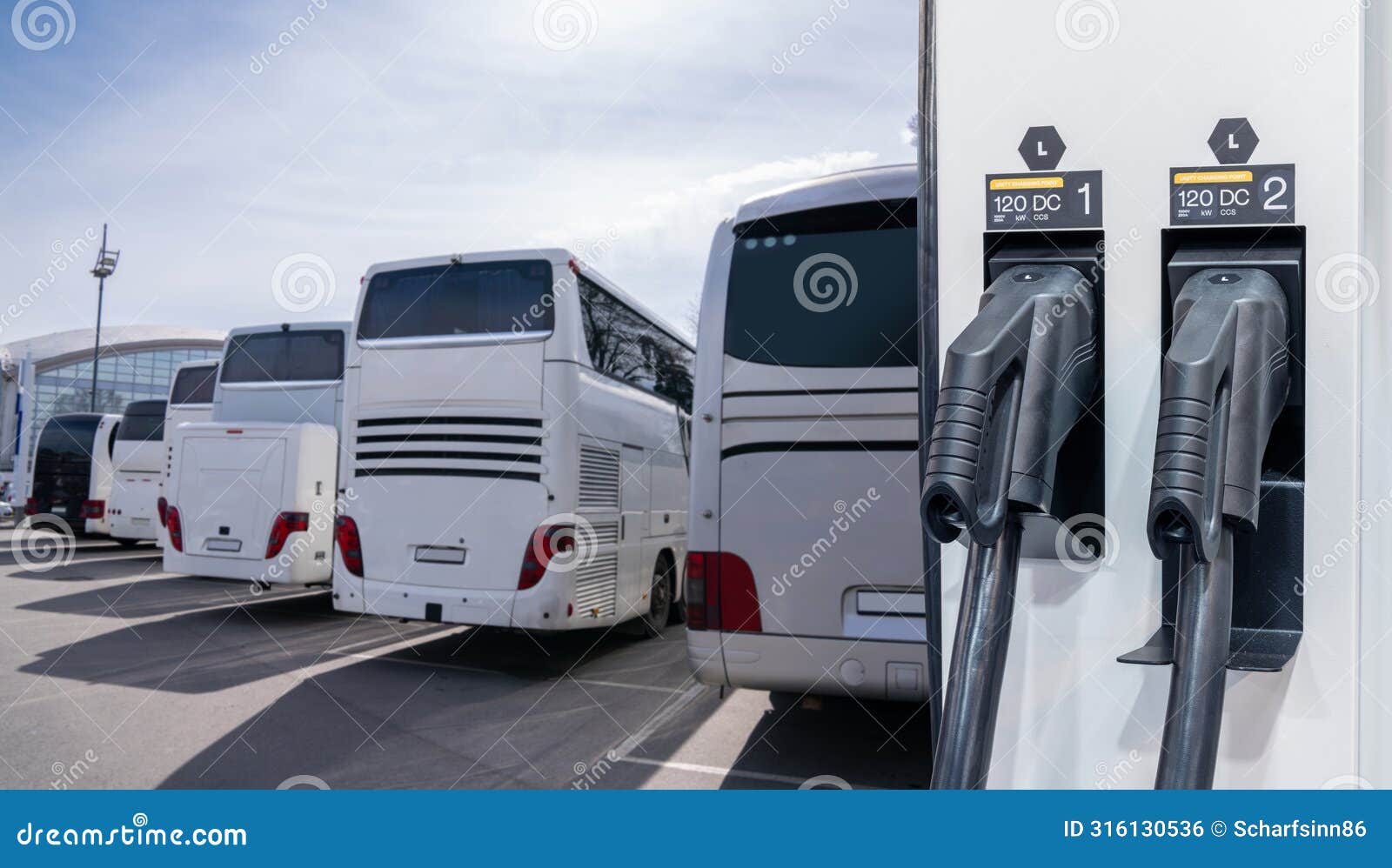 Electric Buses with Charging Station Stock Photo - Image of plug, clean ...