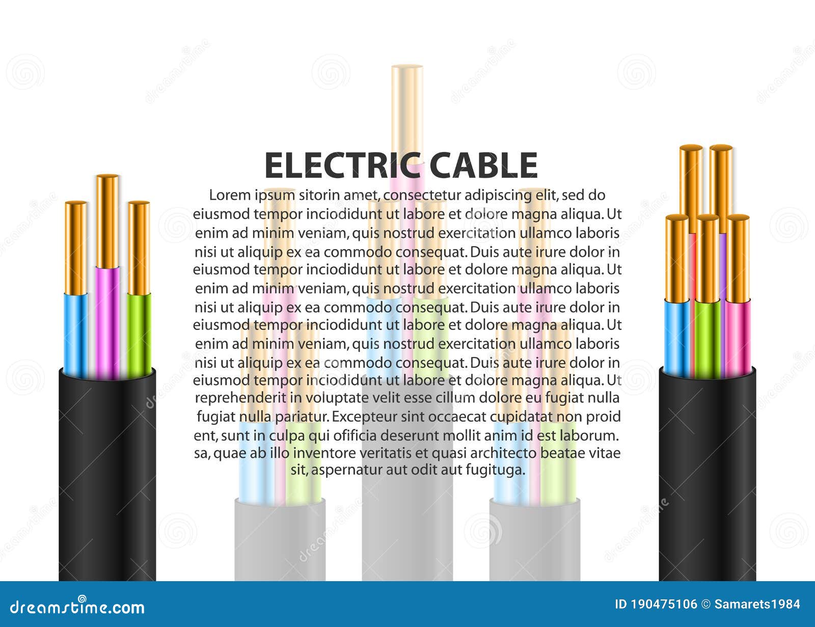 Electric Cable Background. Broken Power Cable. Stranded Copper Cable In ...