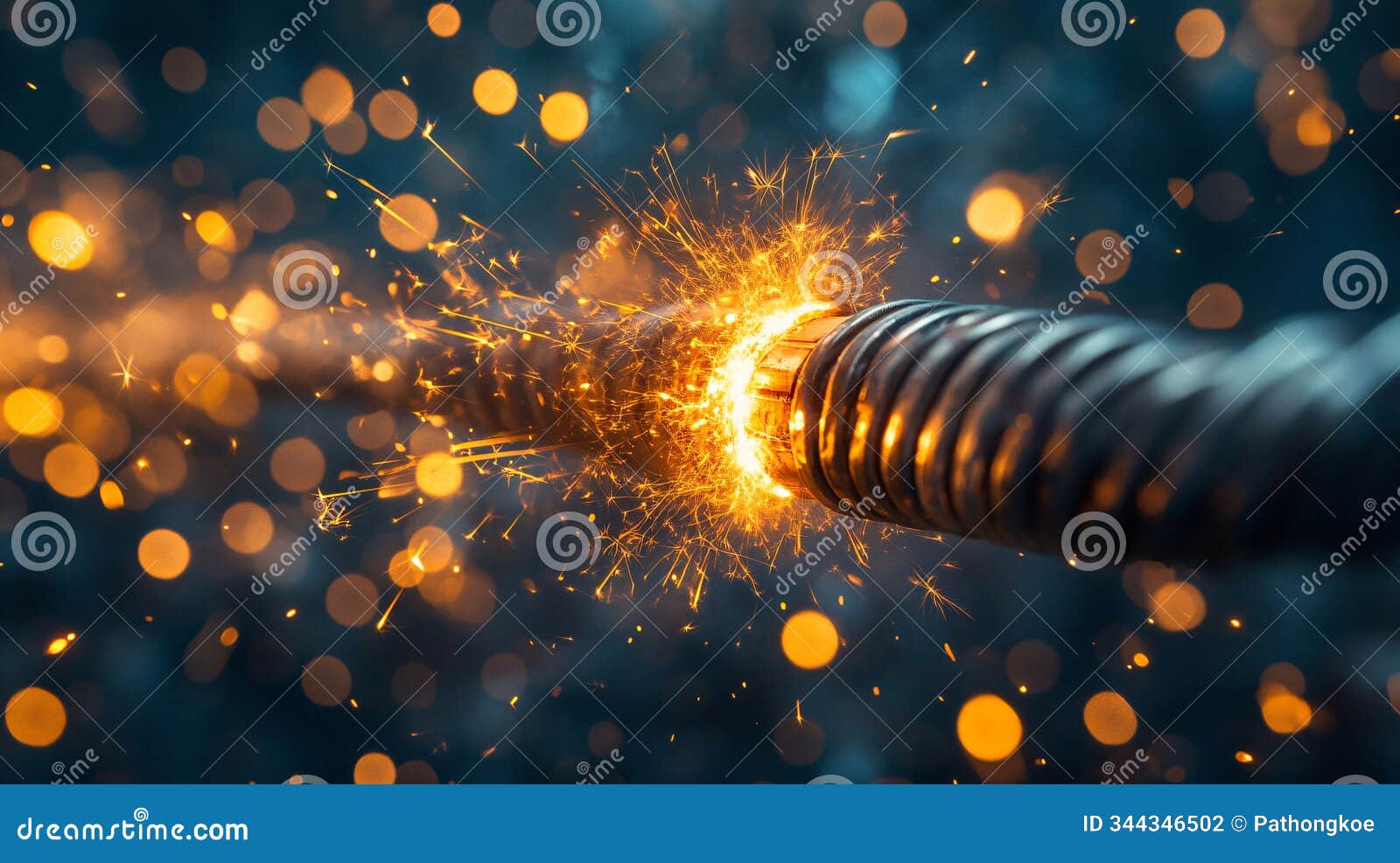 Electric Cable Background with Sparks and Bare Wires. Stock ...