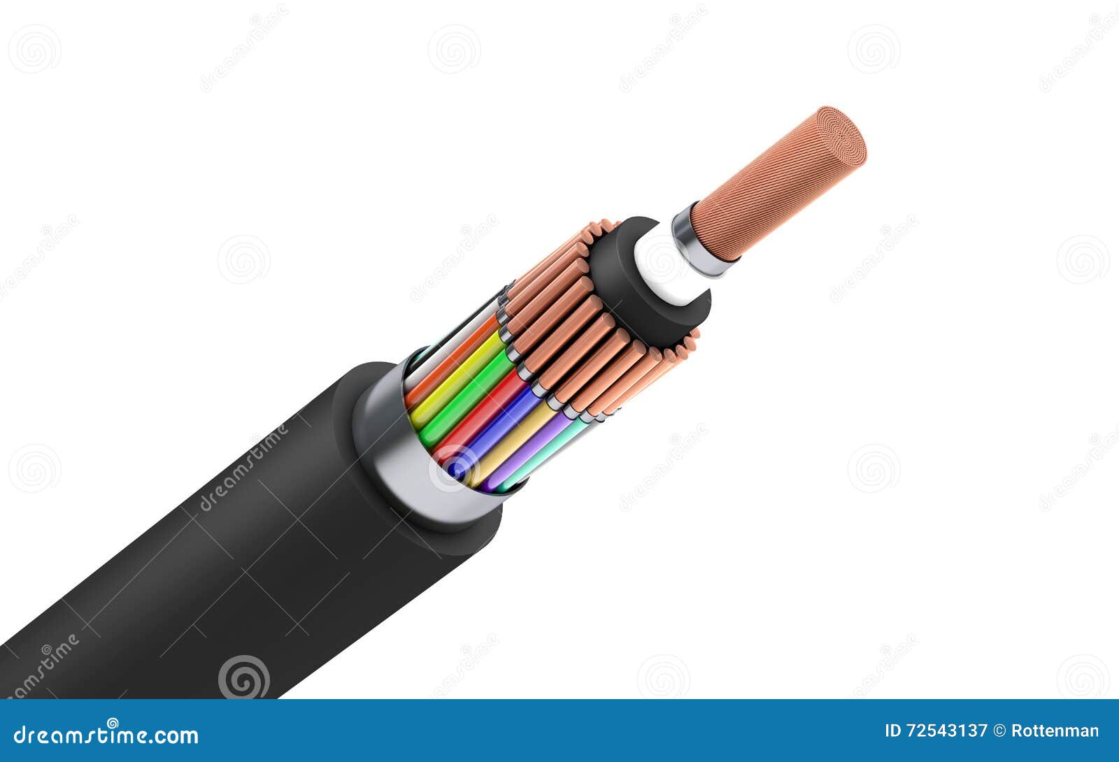 Electric Cable Closeup Isolated on White Stock Illustration ...