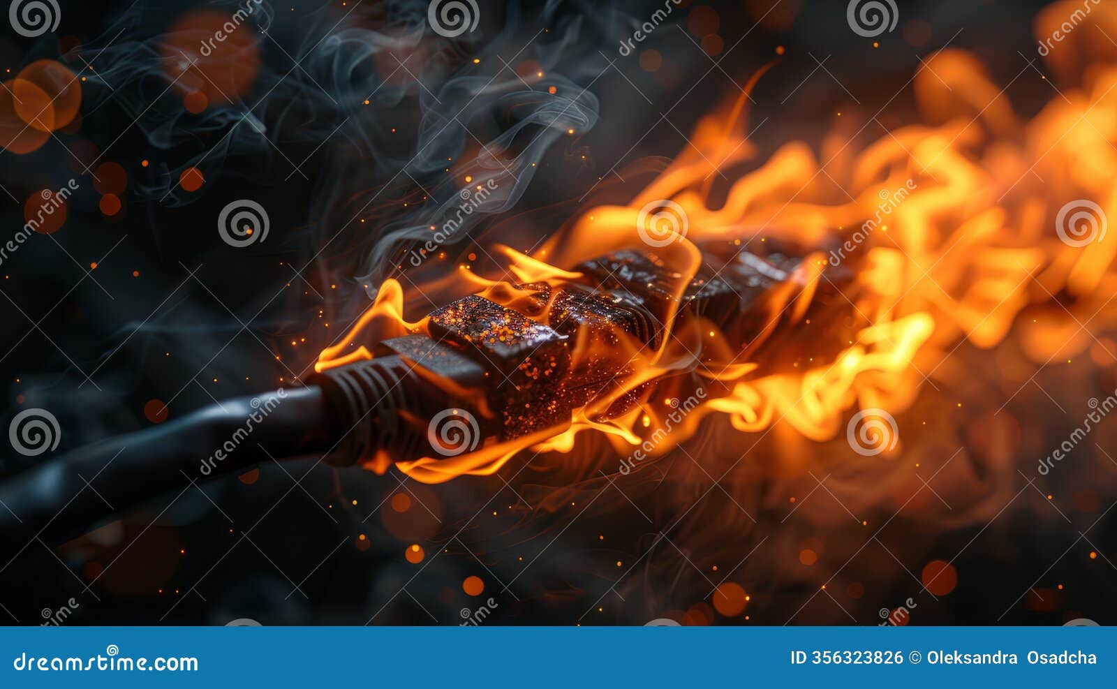 Electric cable on fire stock photo. Image of outlet - 356323826
