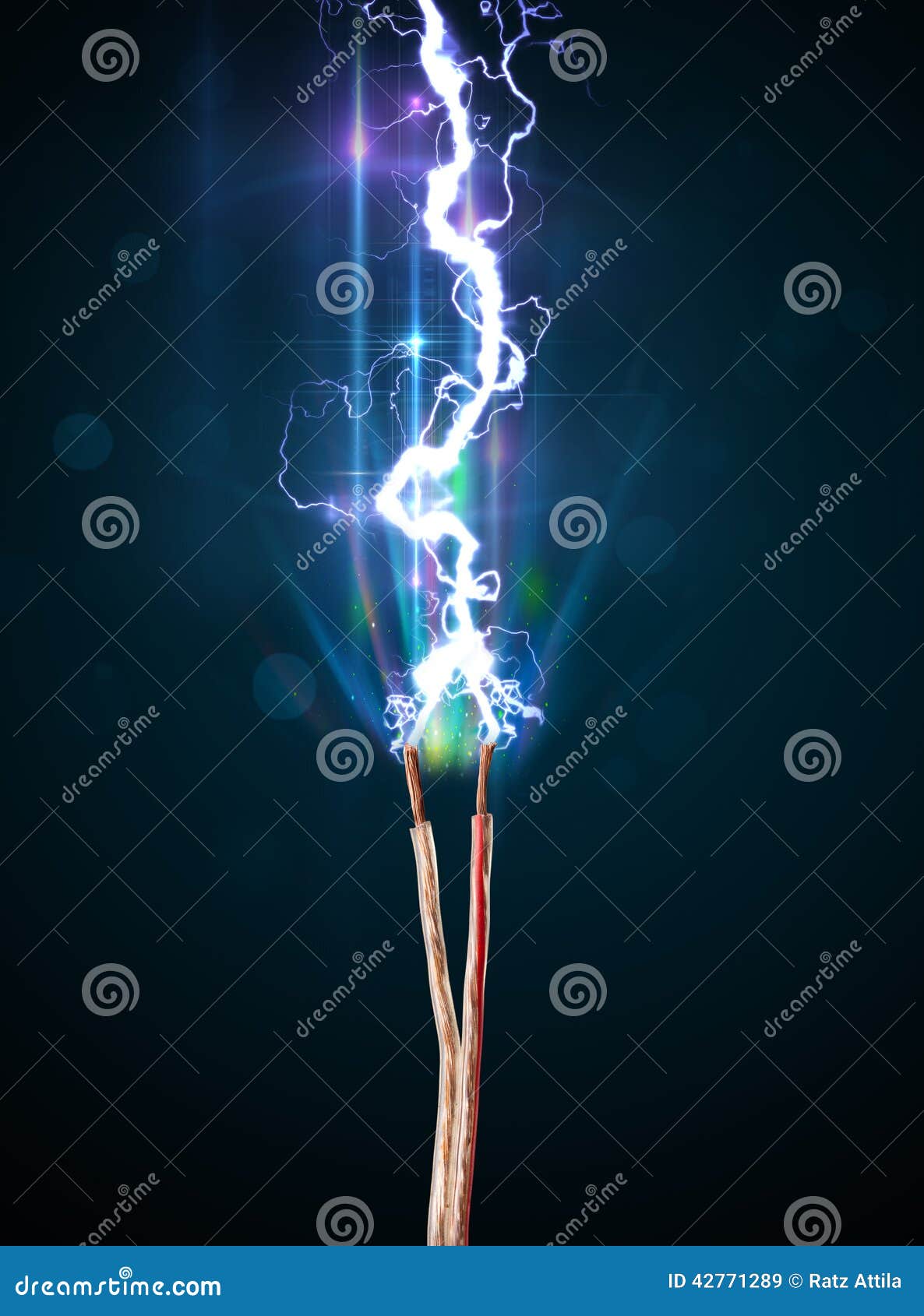 Electric Cable with Glowing Electricity Lightning Stock Image - Image ...