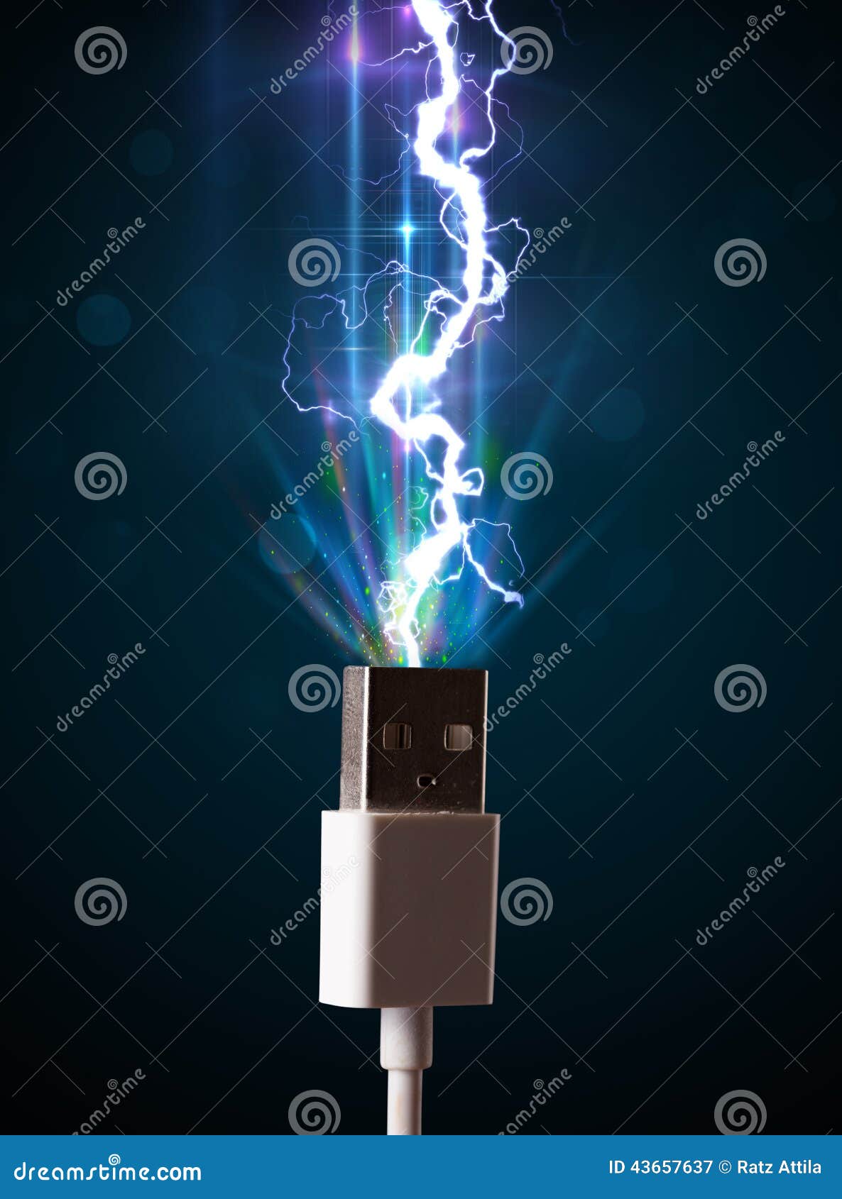 Electric Cable with Glowing Electricity Lightning Stock Image - Image ...
