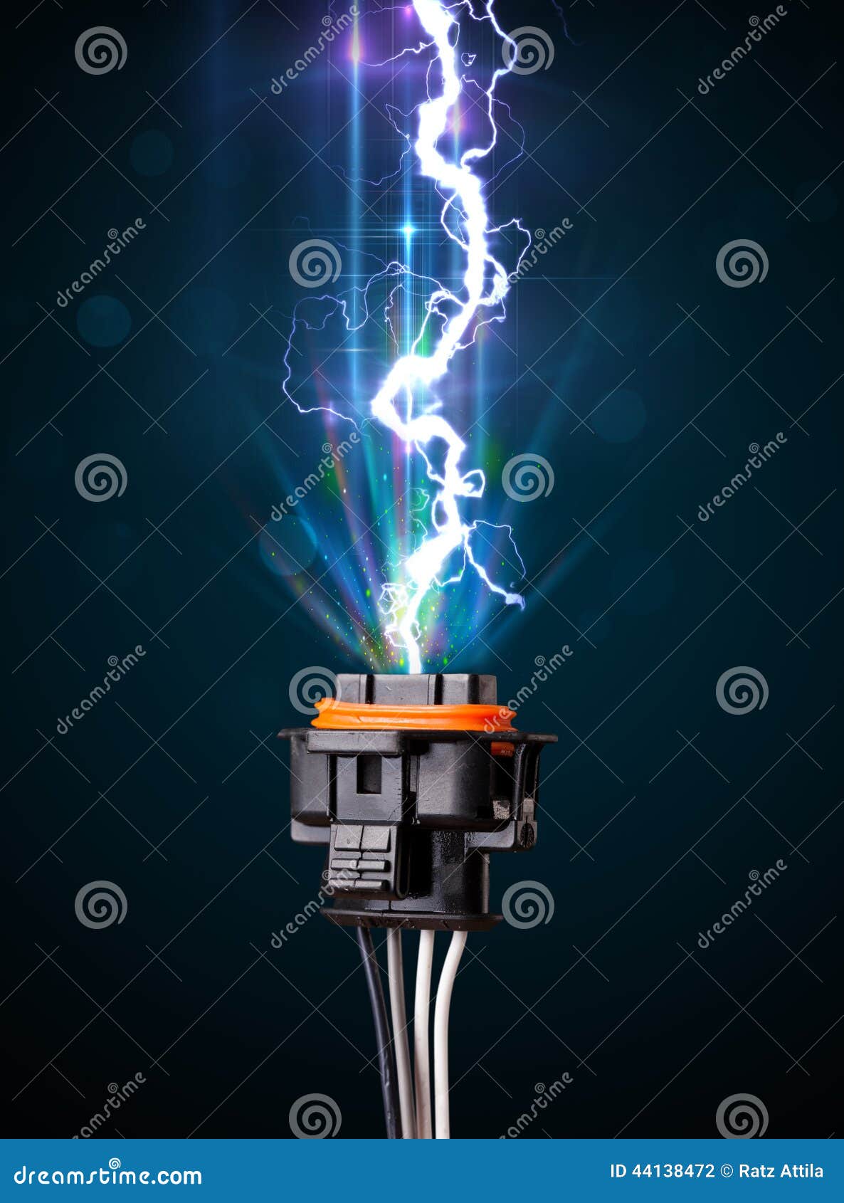 Electric Cable with Glowing Electricity Lightning Stock Photo - Image ...