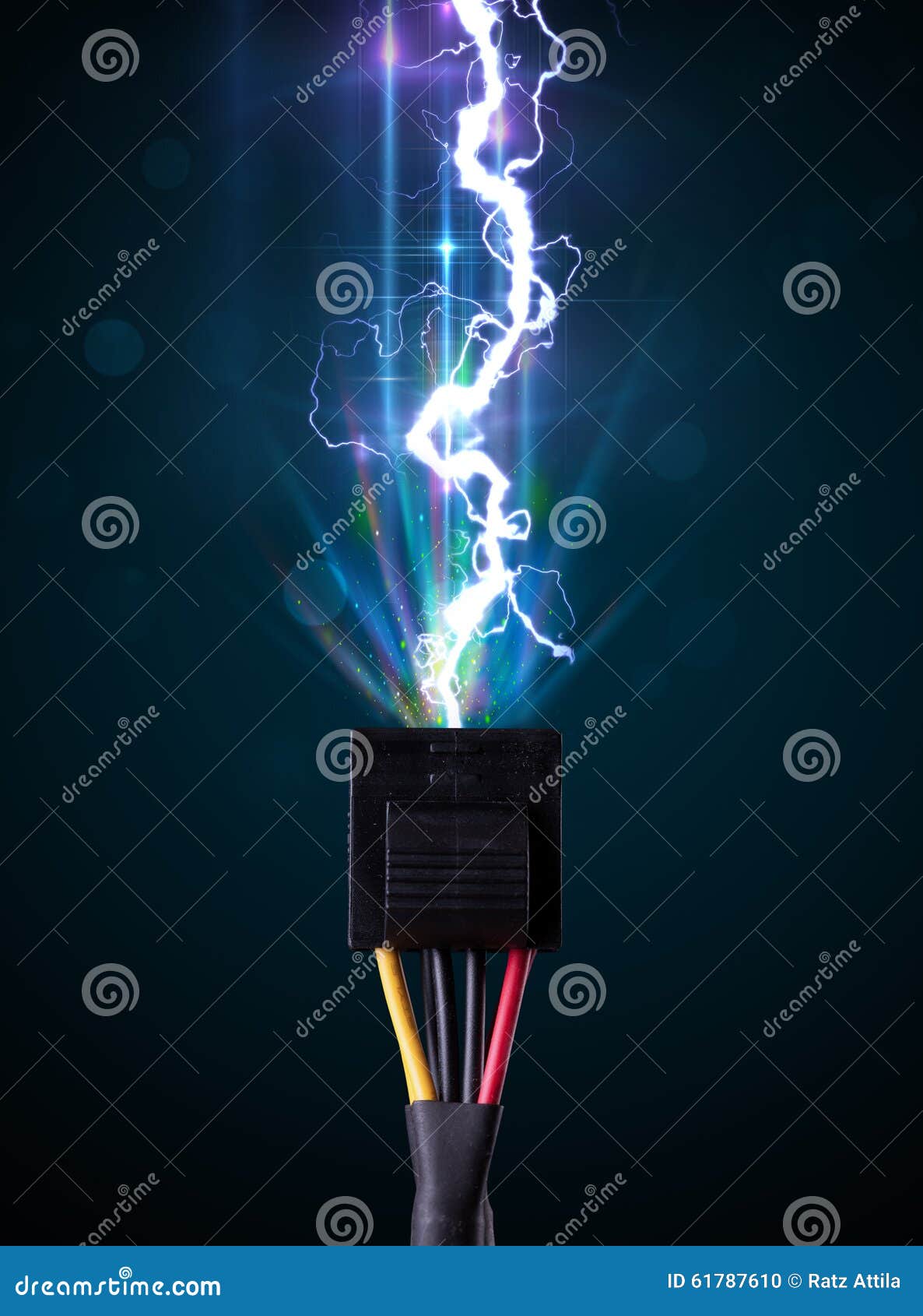 Electric Cable with Glowing Electricity Lightning Stock Photo - Image ...