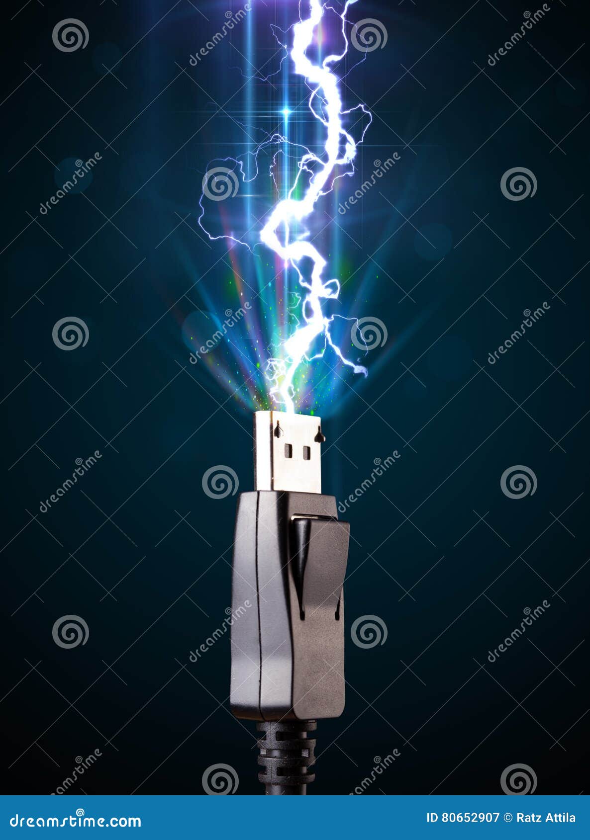 Electric Cable with Glowing Electricity Lightning Stock Image - Image ...