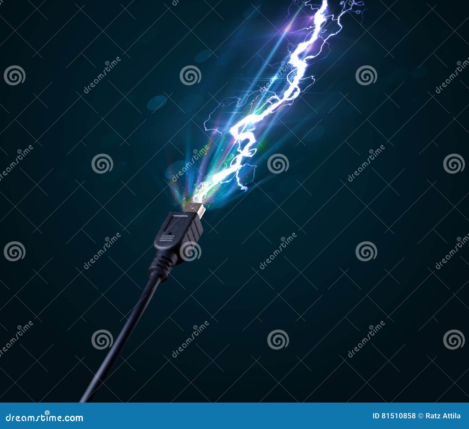 Electric Cable with Glowing Electricity Lightning Stock Photo - Image ...