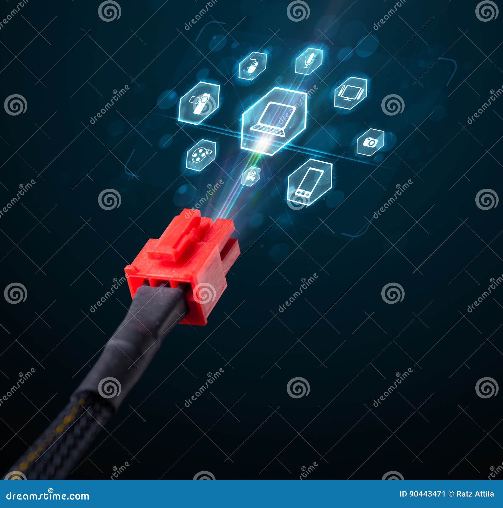 Electric Cable with Multimedia Icons Stock Image - Image of discharge ...