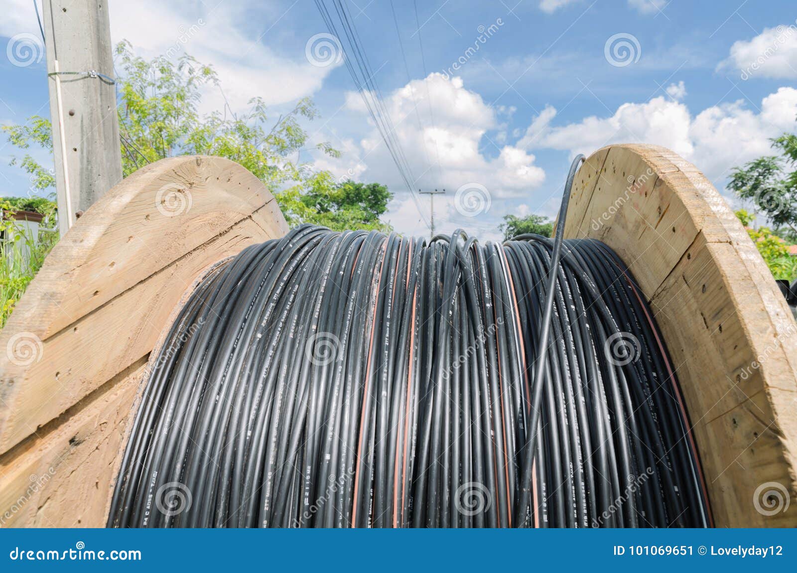 Electric Cable Roll Black Wire and Blue Sky Stock Image - Image of ...