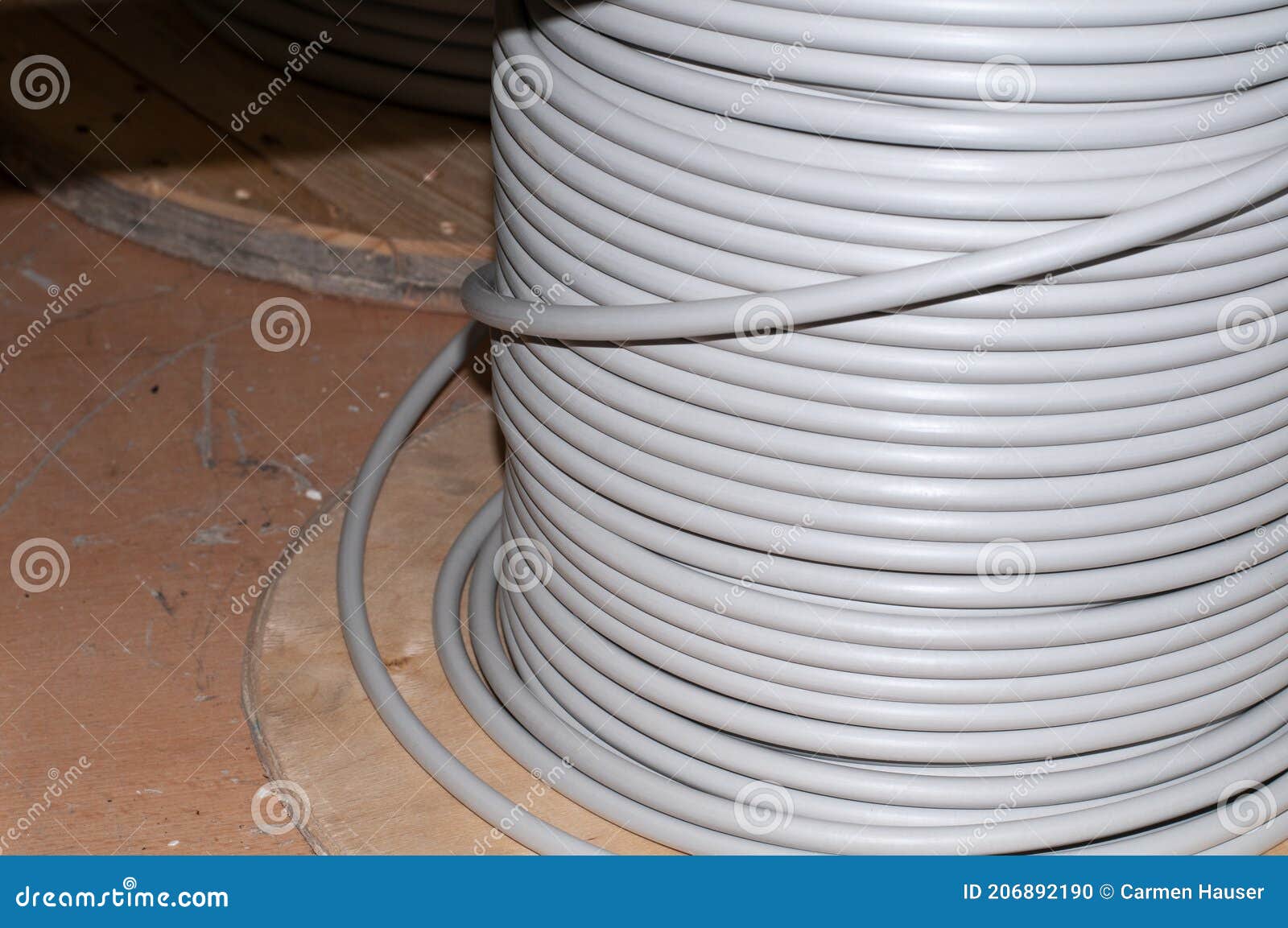 Electric Cable Rolled Up on Wooden Spool Stock Photo - Image of energy ...