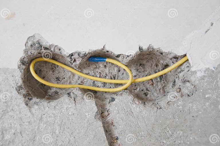 Electric Cable in Socket Hole in Cement Wall, Renovations Stock Image ...