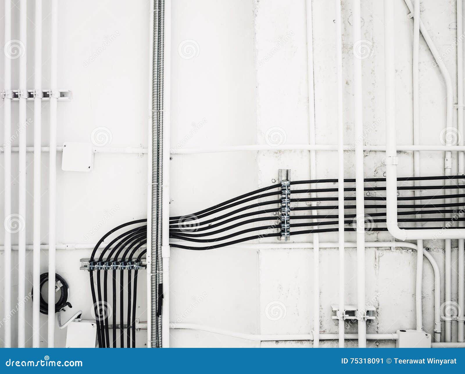Electric Cable System on White Wall Stock Image - Image of power ...
