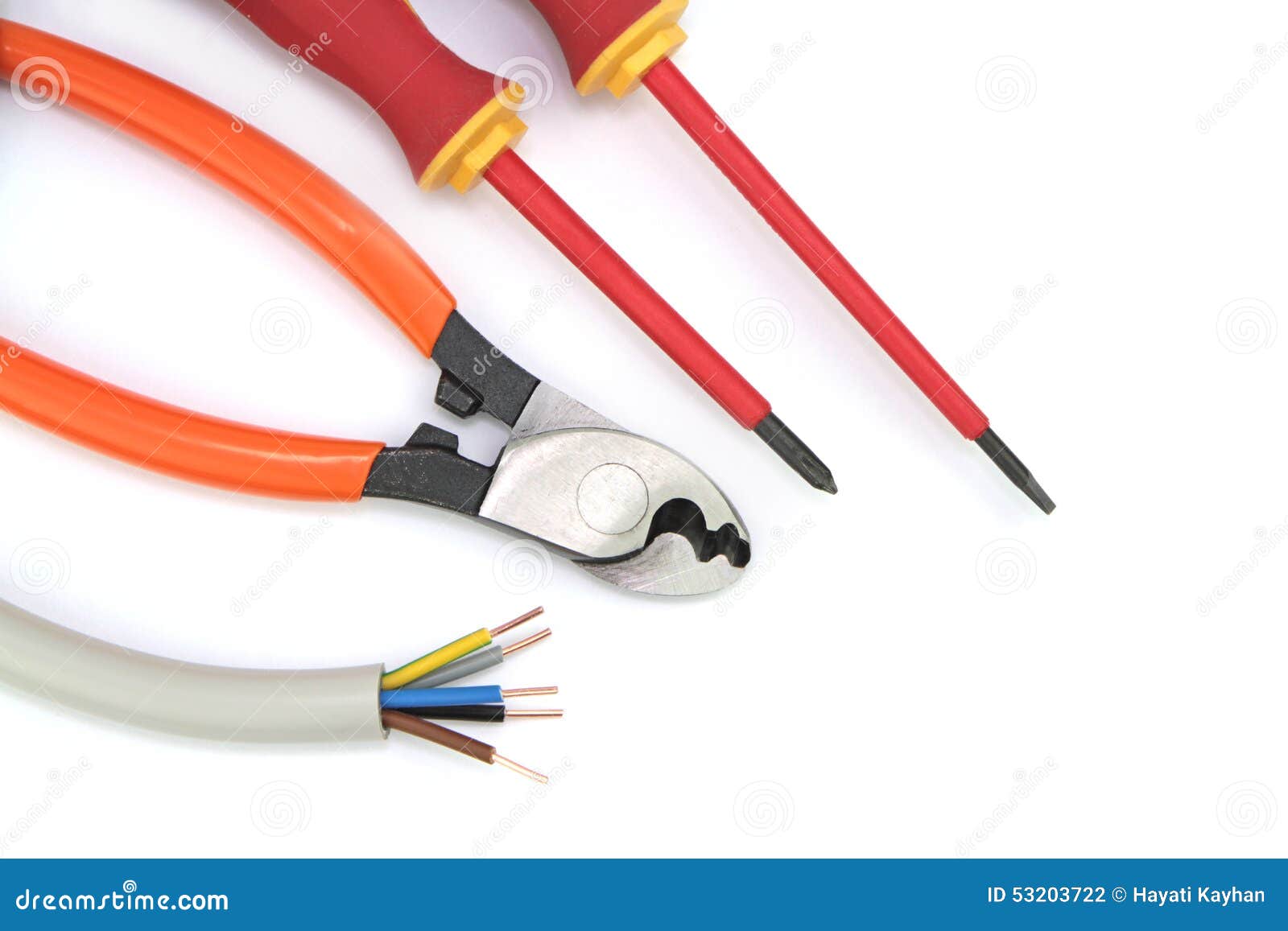 Electric Cable with Tools on a White Background Stock Photo - Image of ...