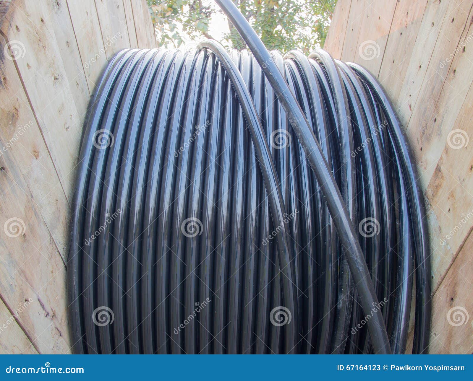 Electric Cable in Wooden Coil Stock Image - Image of cabling ...
