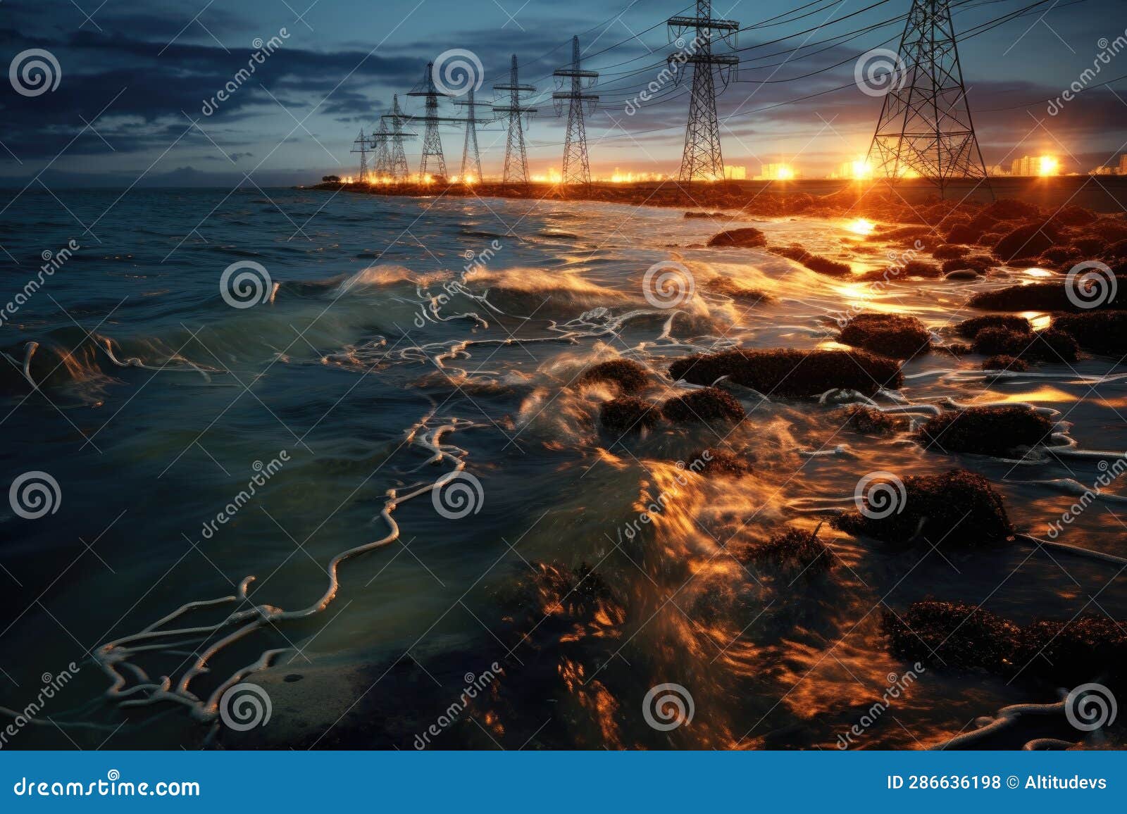 Electric Cables Connecting Offshore Power Plants Stock Illustration ...