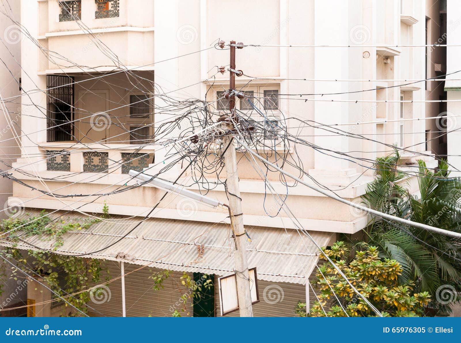 Electric Cables on the Electricity Pillar Stock Image - Image of grid ...