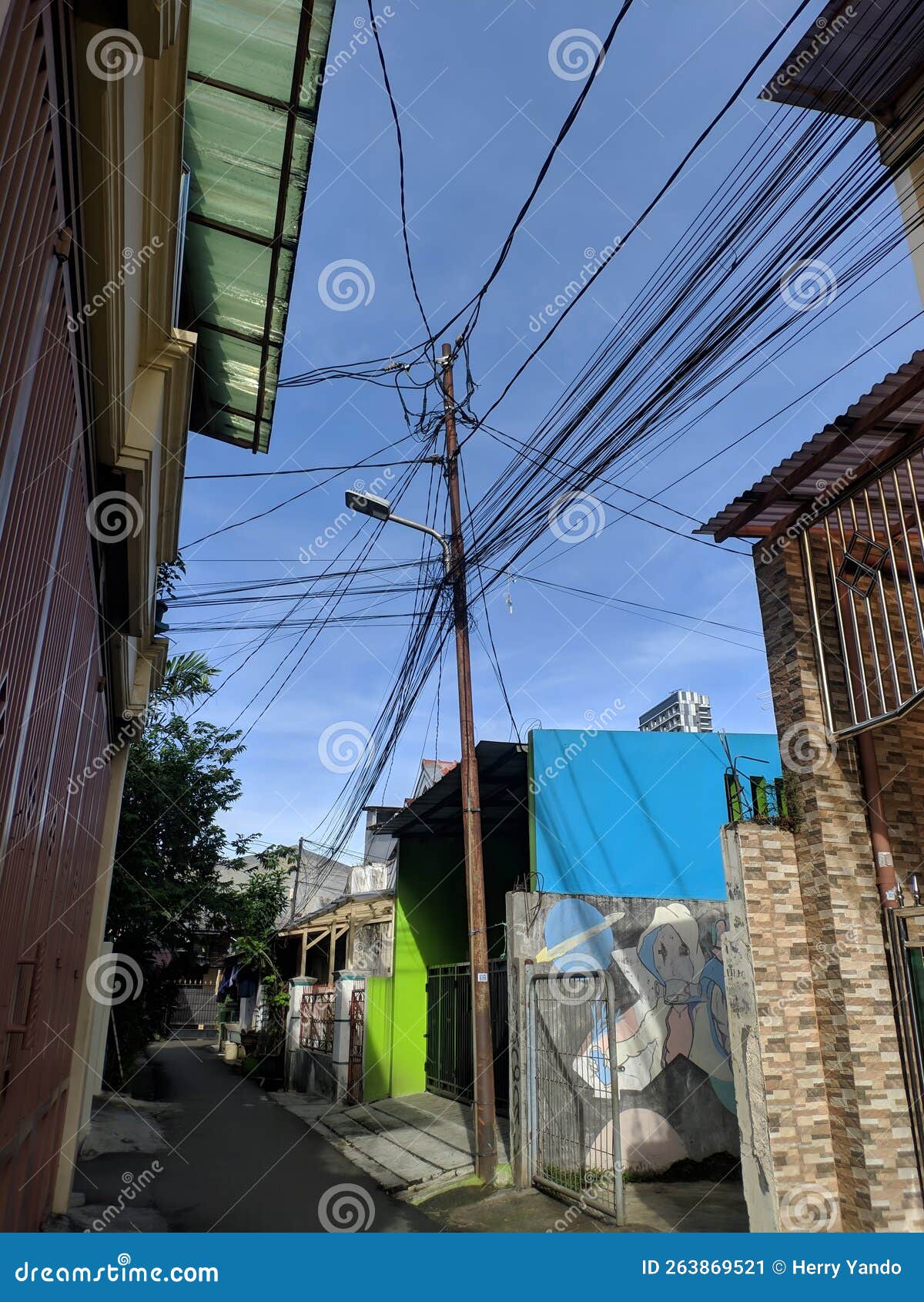 Electric Cables Hanging from Electric Poles in Indonesia Editorial ...